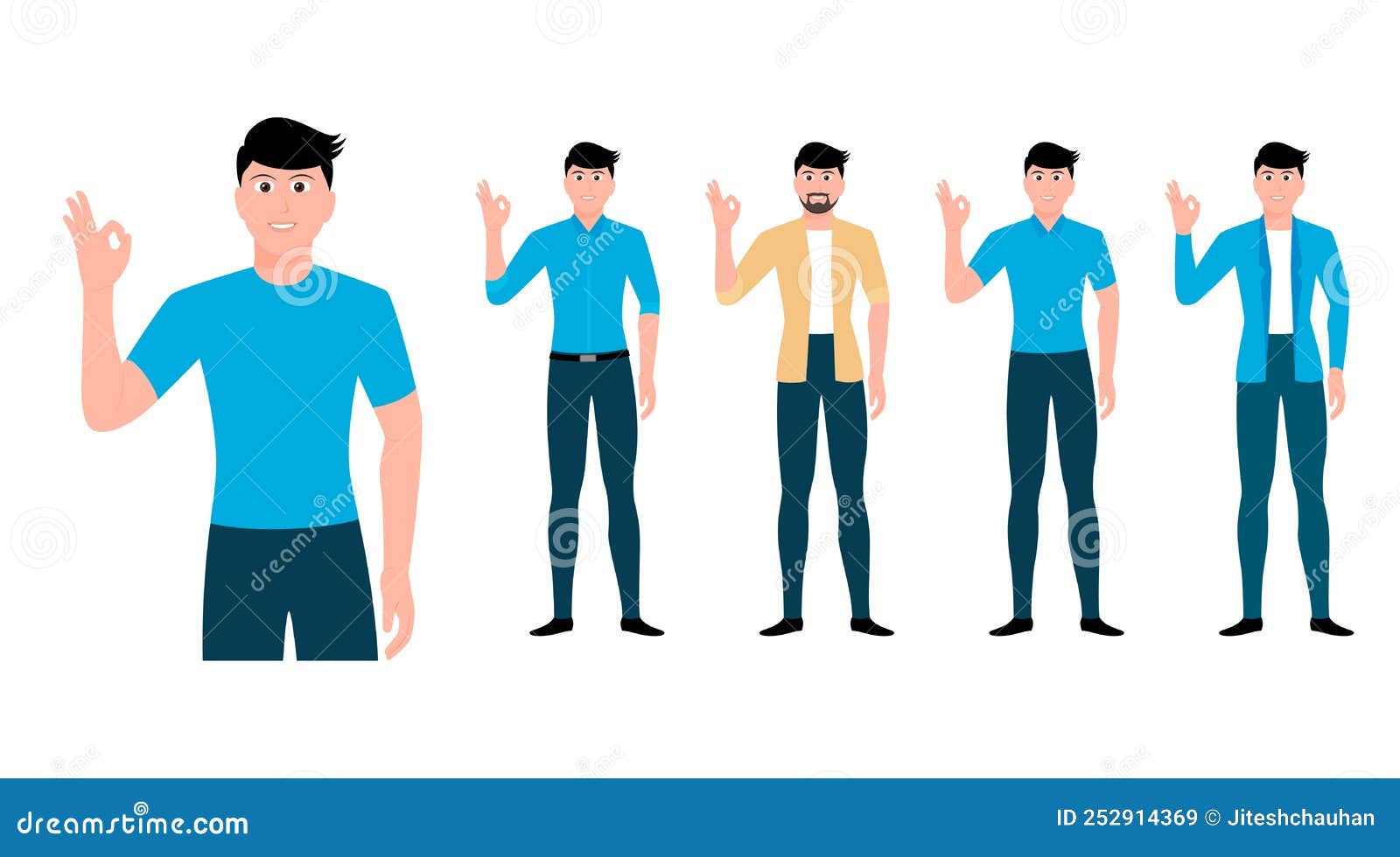 Happy Men Making Best Hand Gesture by Hand, Flat Hand Gesture Vector ...