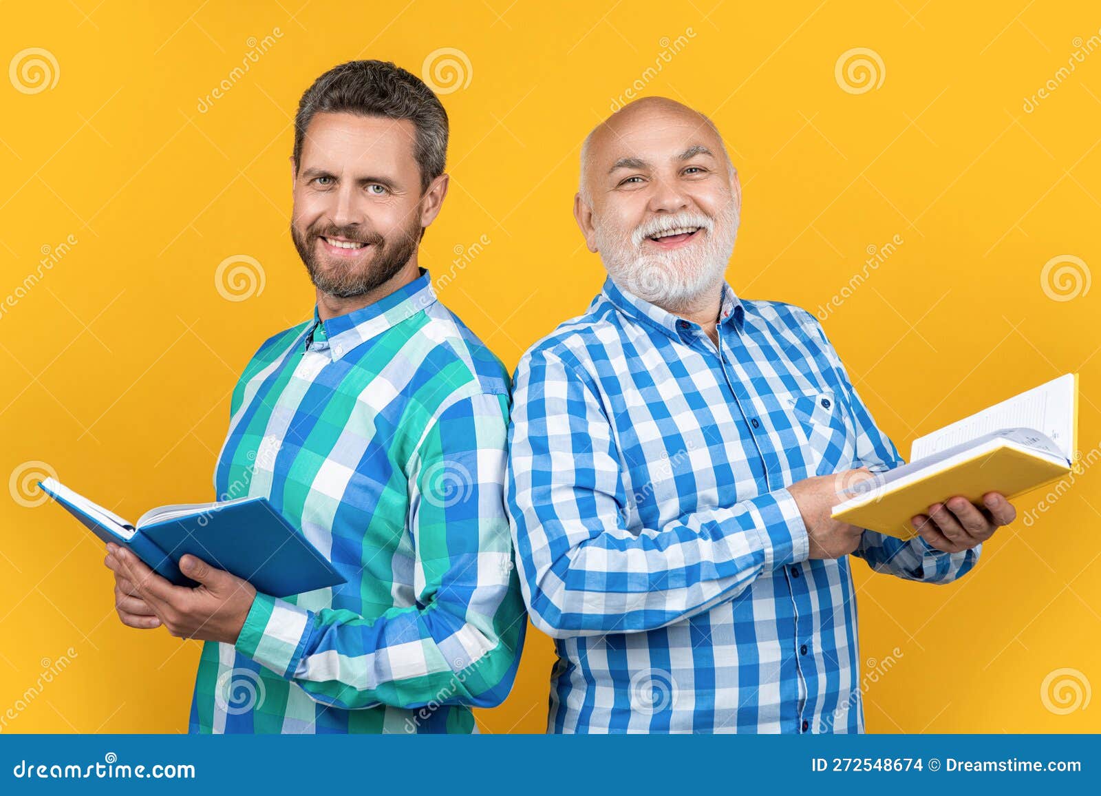 Happy Men Reader Reading Book Isolated on Yellow. Men Reader Reading ...