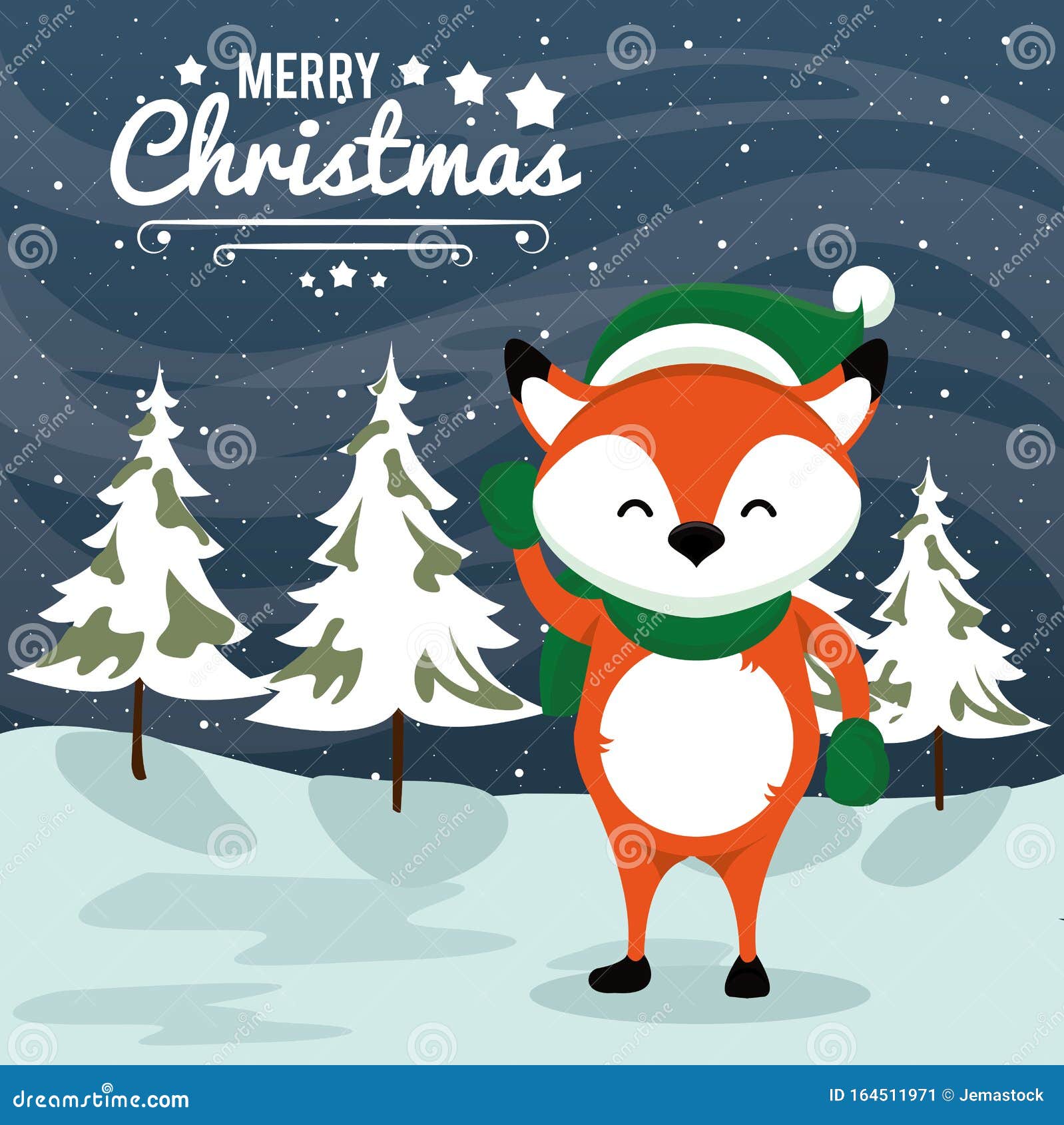 Happy Merry Christmas Card with Fox Stock Vector - Illustration of ...