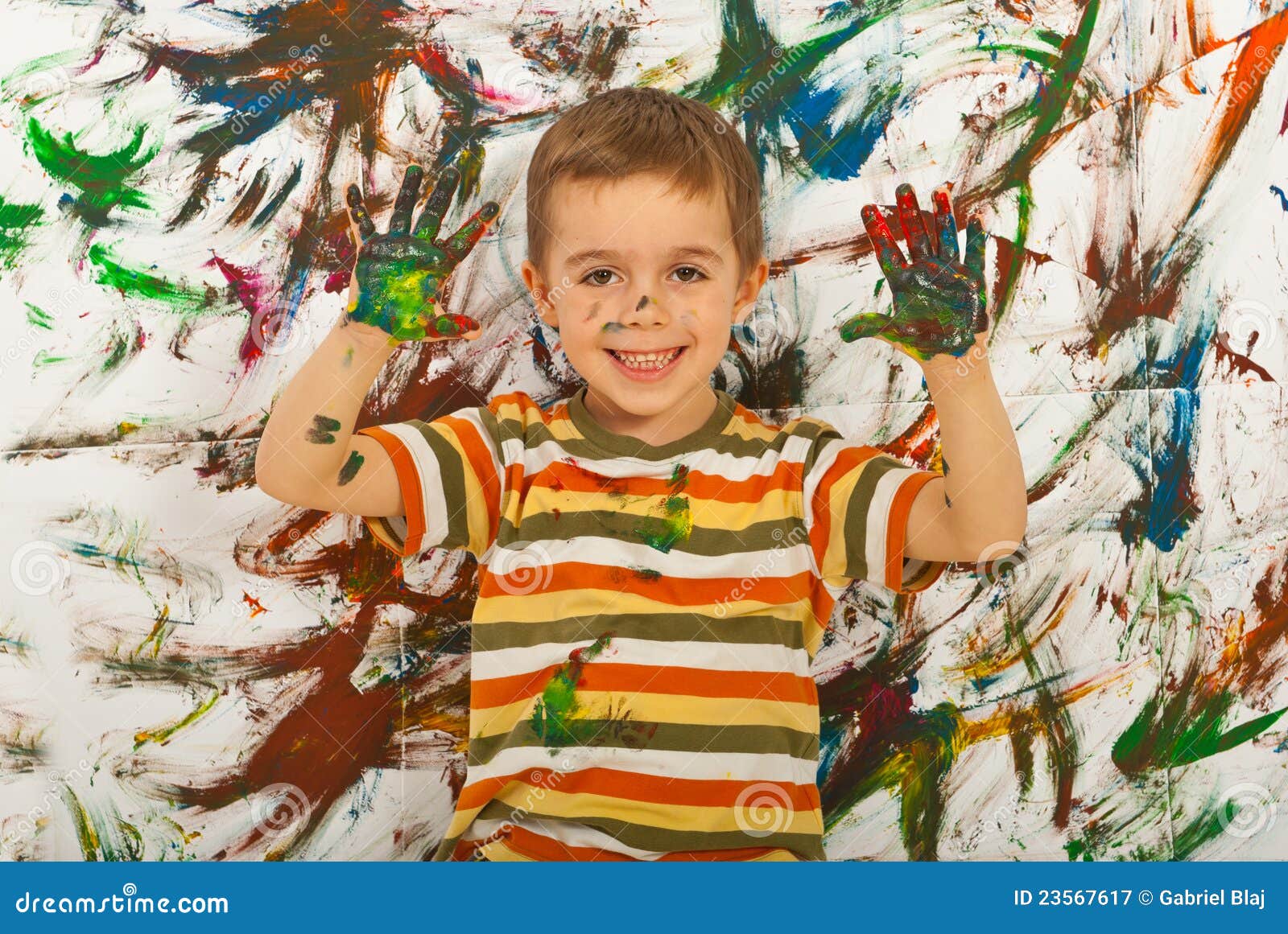 Happy Messy Boy Showing Colorful Palms Stock Image - Image of happy ...