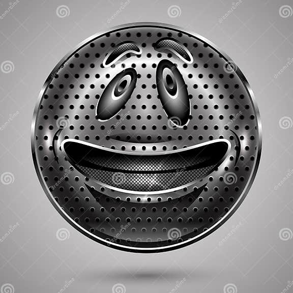 Happy Metal Smiley Face Button Stock Vector - Illustration of emoticon ...