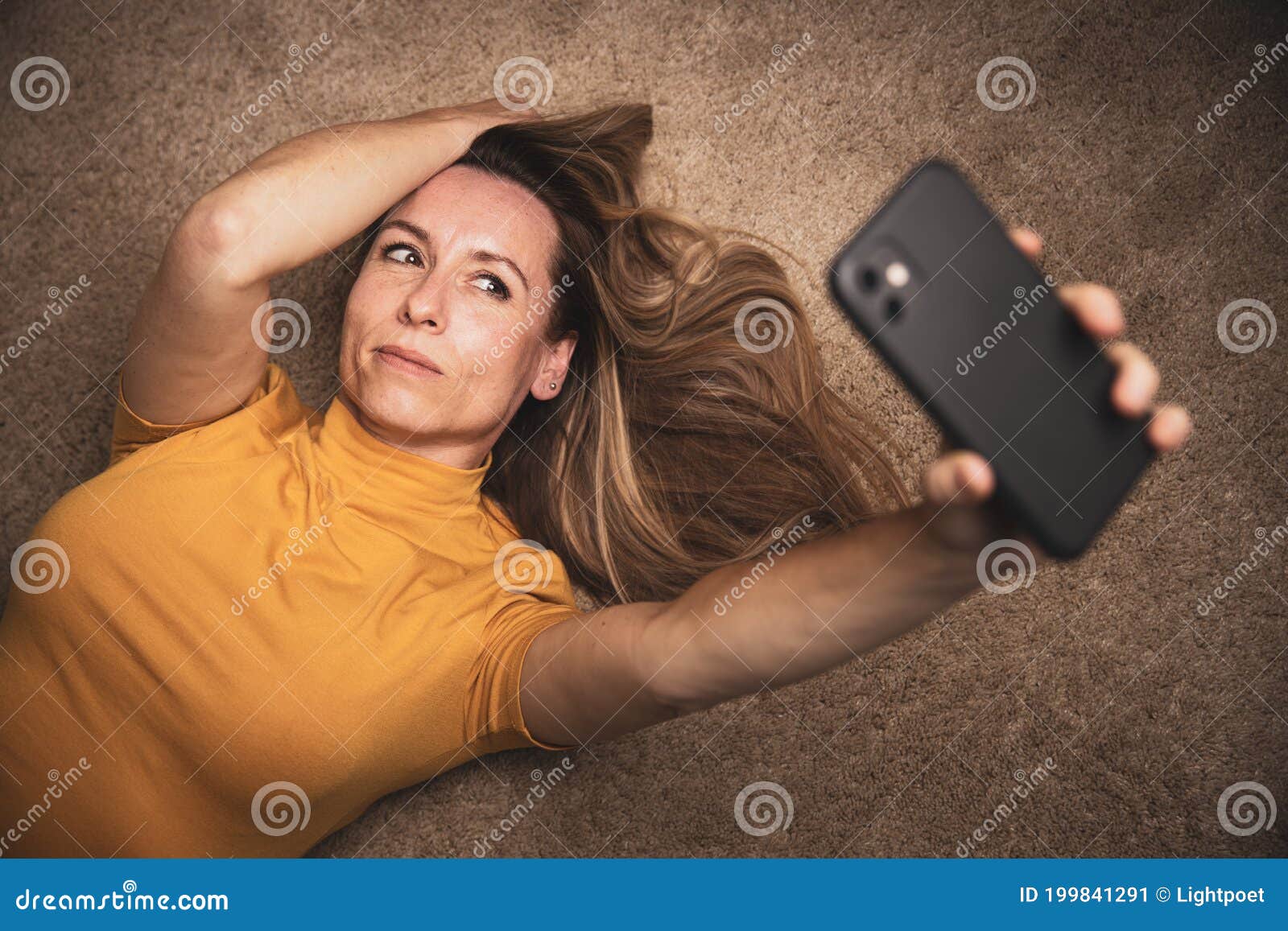 Happy Middle Aged Woman Taking Selfie With Her Smart Phone Stock Image Image Of Selfi Middle