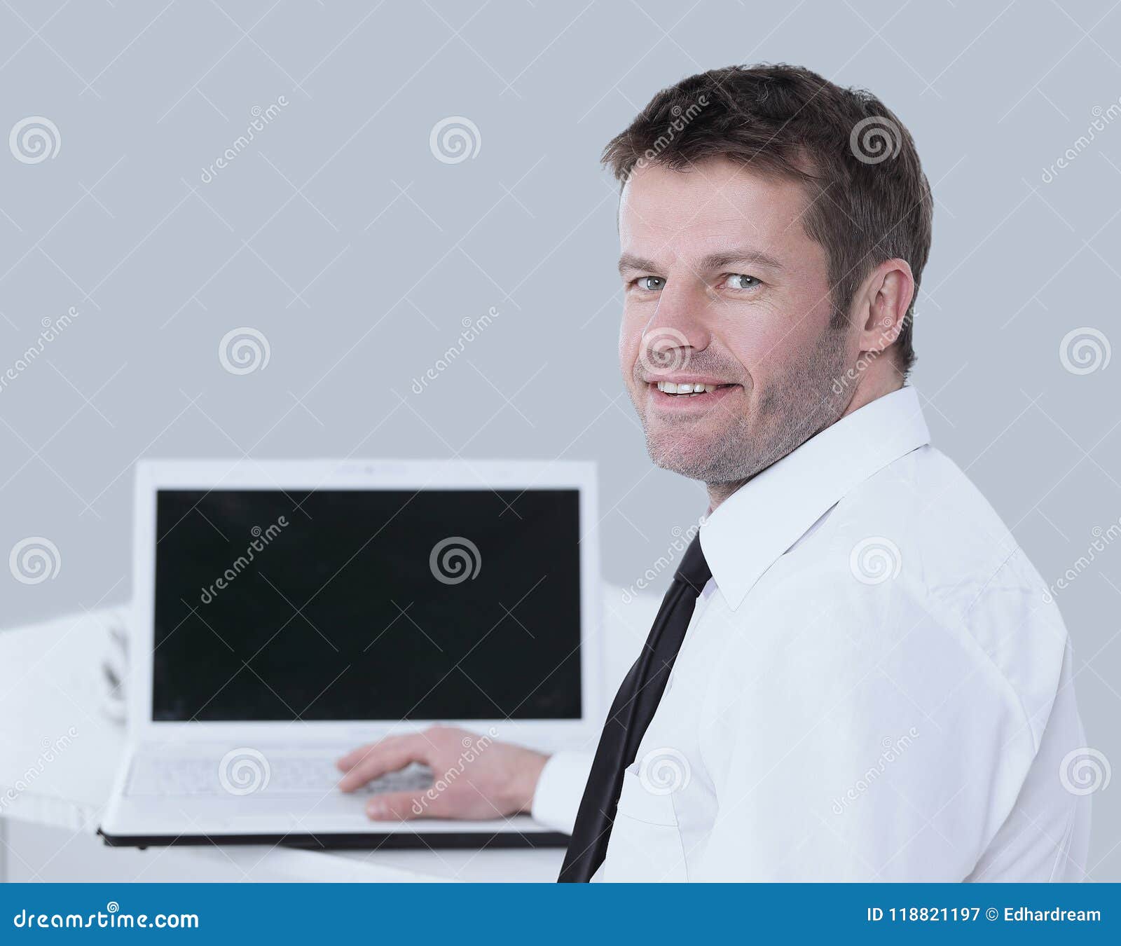 Happy Middle Aged Business Man Working on Computer. Stock Image - Image ...
