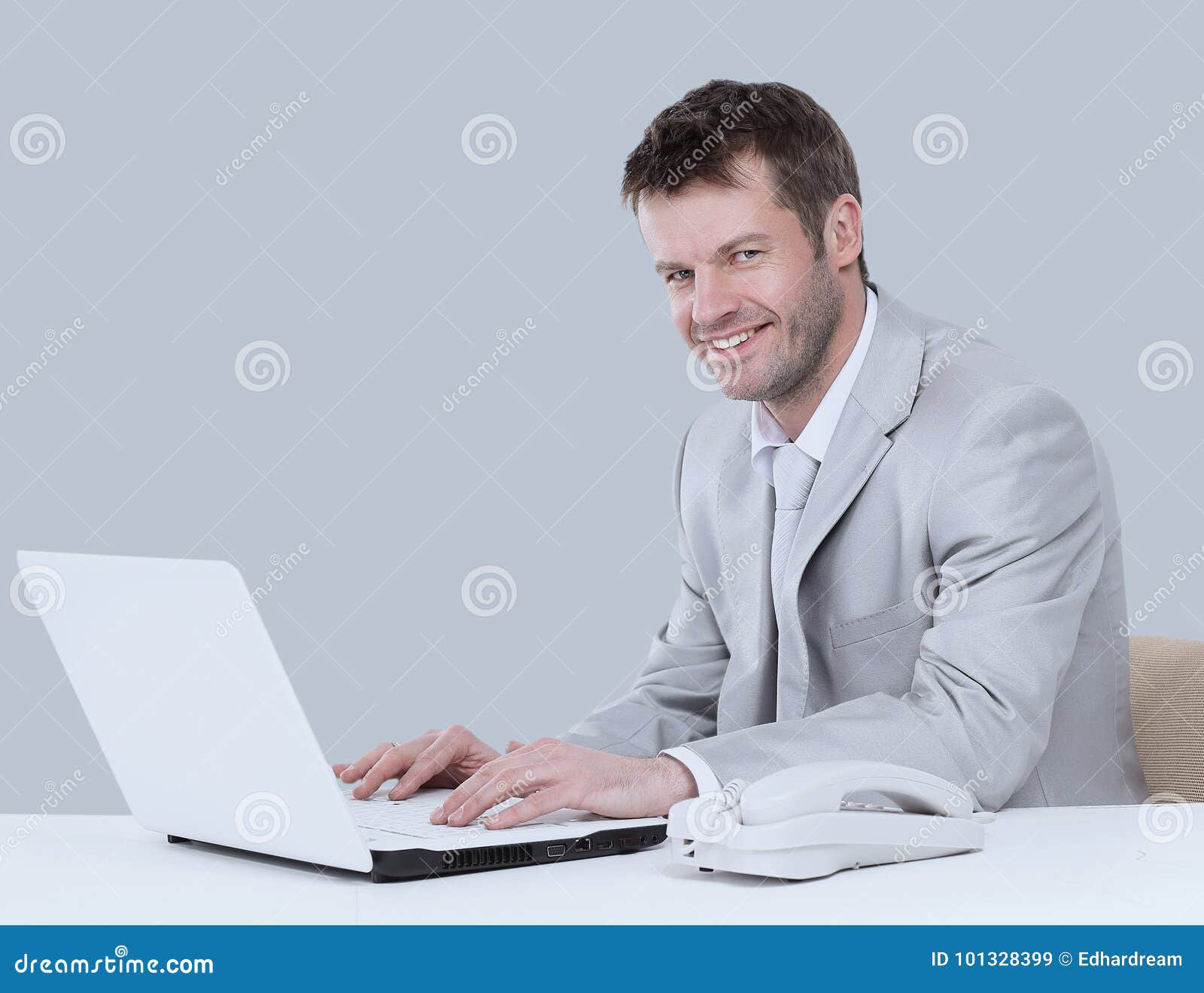 Happy Middle Aged Business Man Working on Computer. Stock Image - Image ...