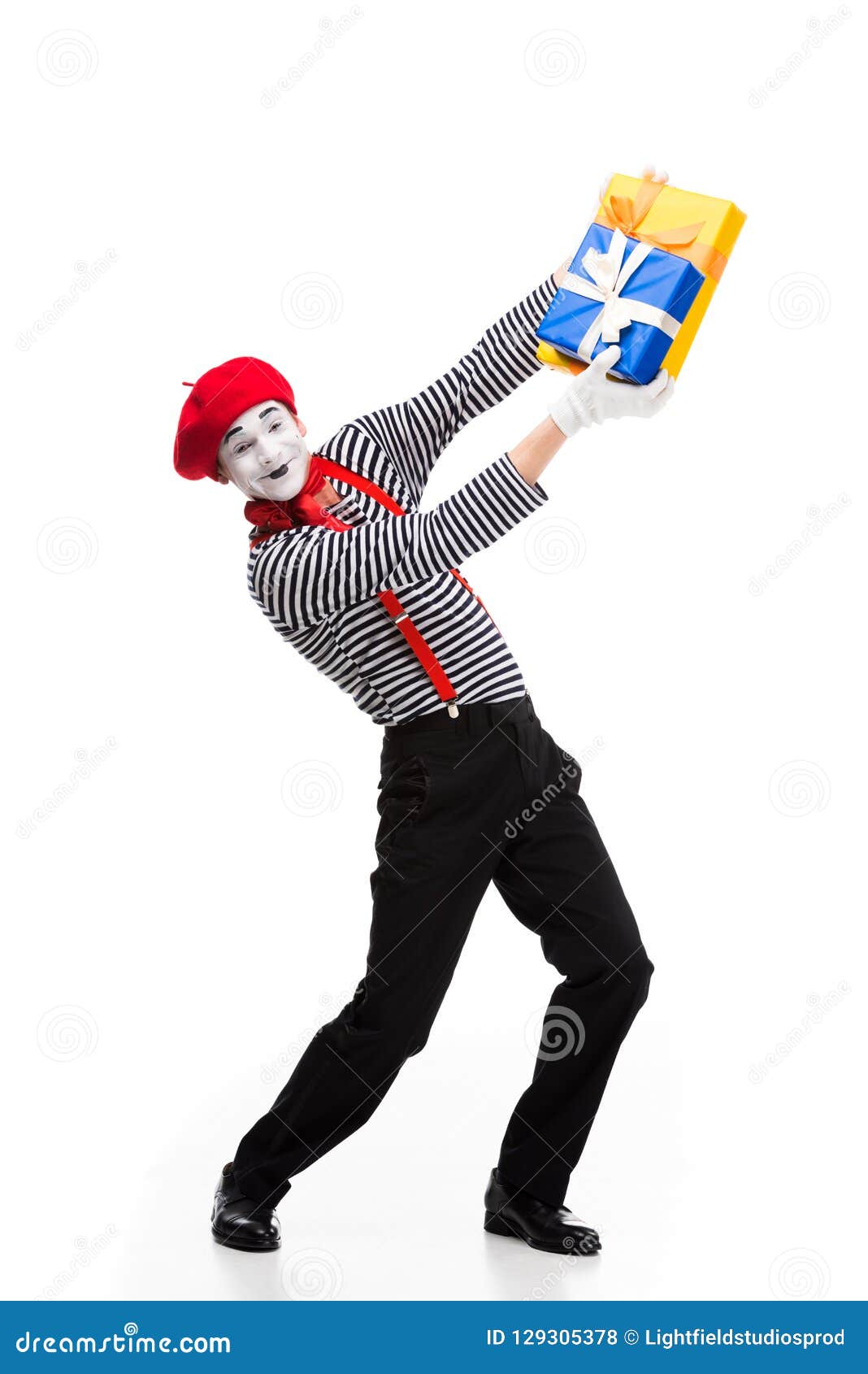 Happy Mime Holding Gift Boxes Stock Photo - Image of clothes, comedian ...
