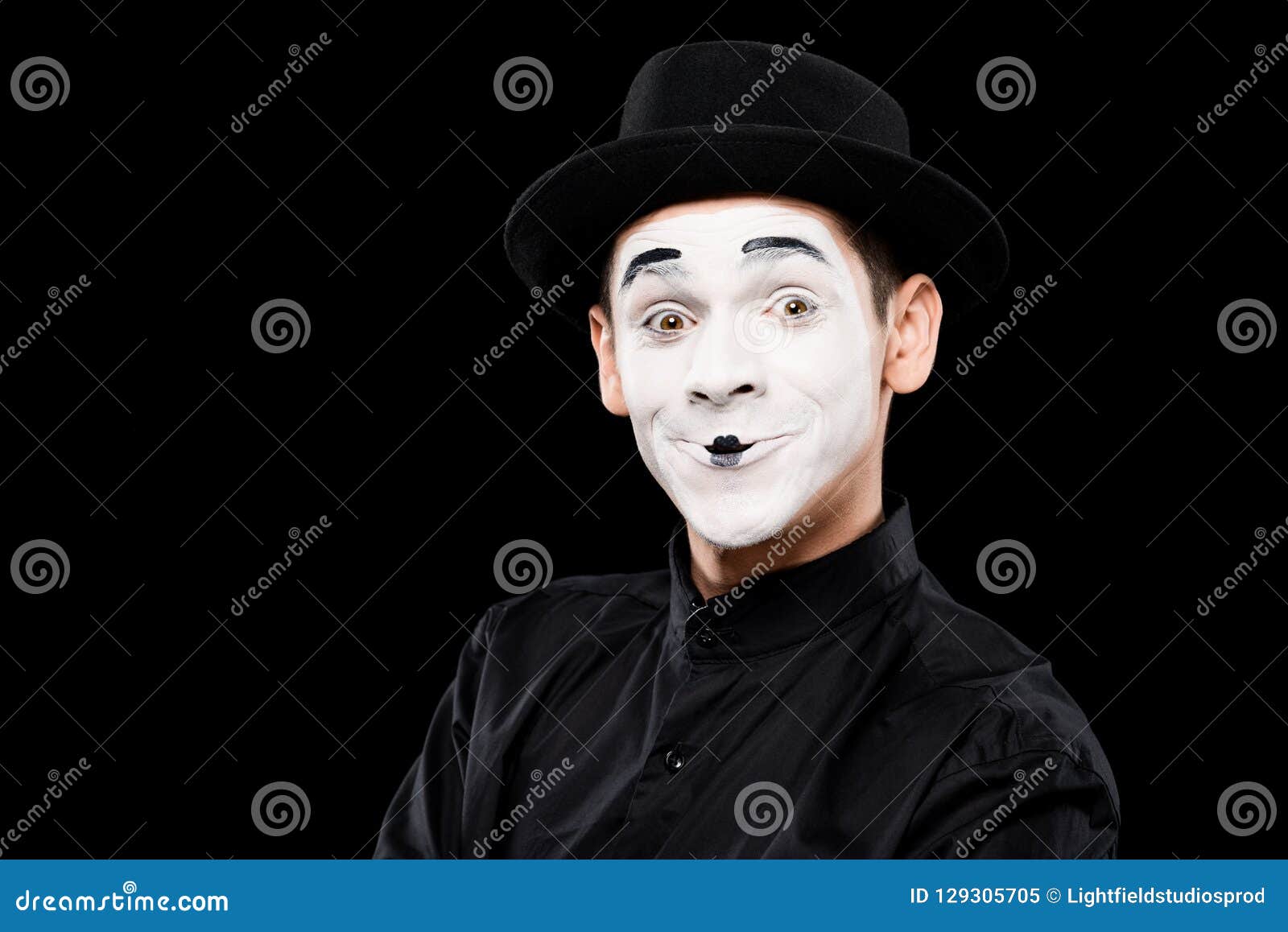 Happy MIME Artist Holding A Blank White Board, On A White Background ...