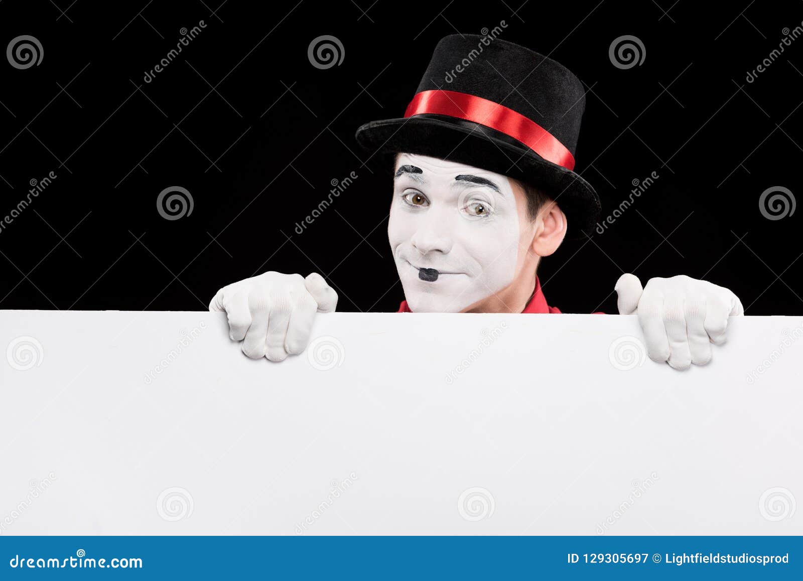 Happy Mime Looking Out from Empty Board Stock Image - Image of ...