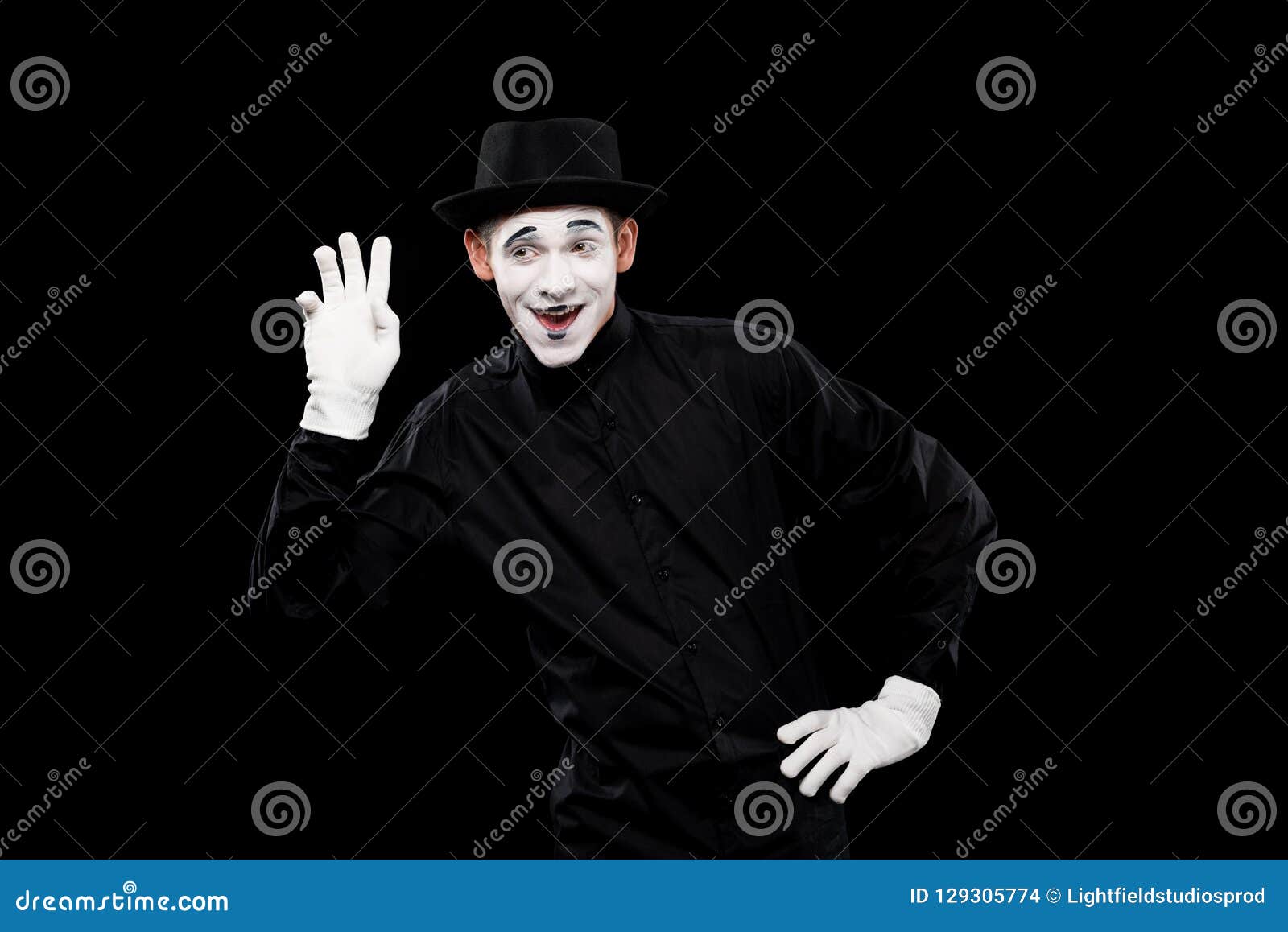 Happy Mime Waving Hand Isolated Stock Photo - Image of pantomime ...