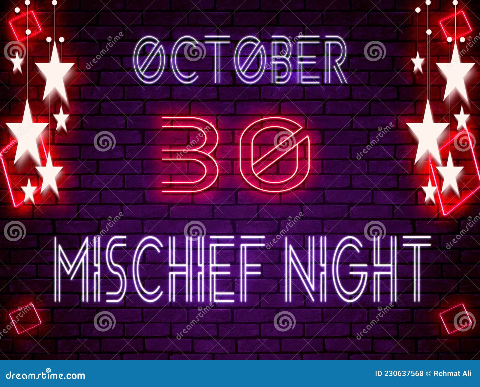 October, Mischief Night, Neon Text Effect On Bricks Background Royalty ...