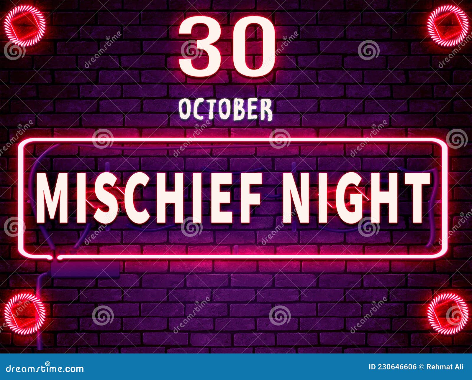 October, Mischief Night, Neon Text Effect On Bricks Background Royalty ...