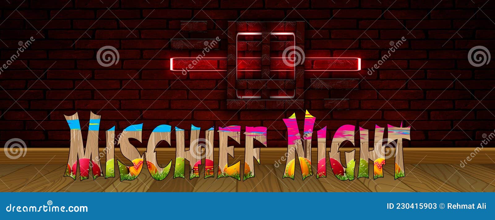 October, Mischief Night, Neon Text Effect On Bricks Background Royalty ...