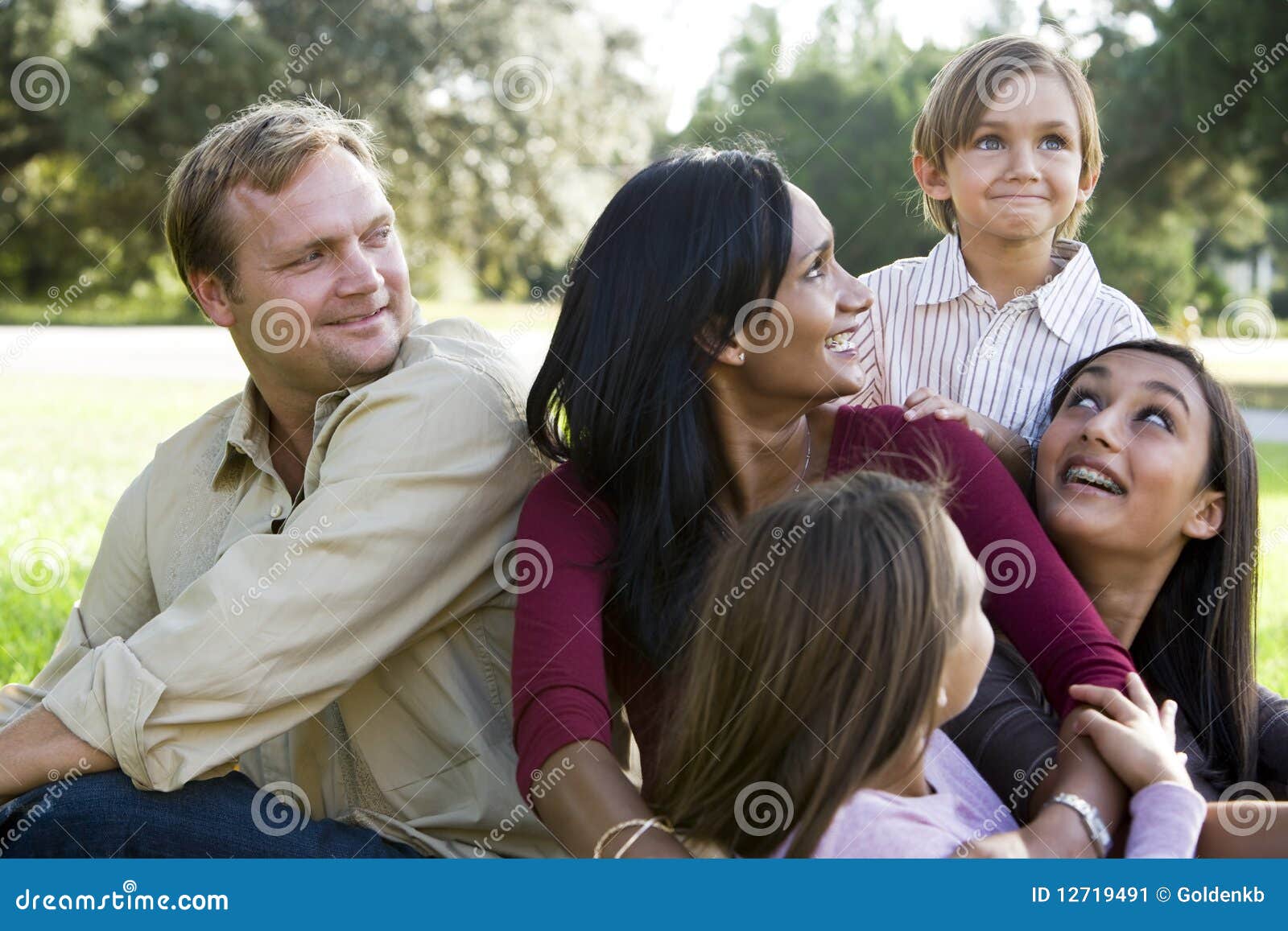 Happy Modern Multicultural Family Stock Image - Image of girl, father ...