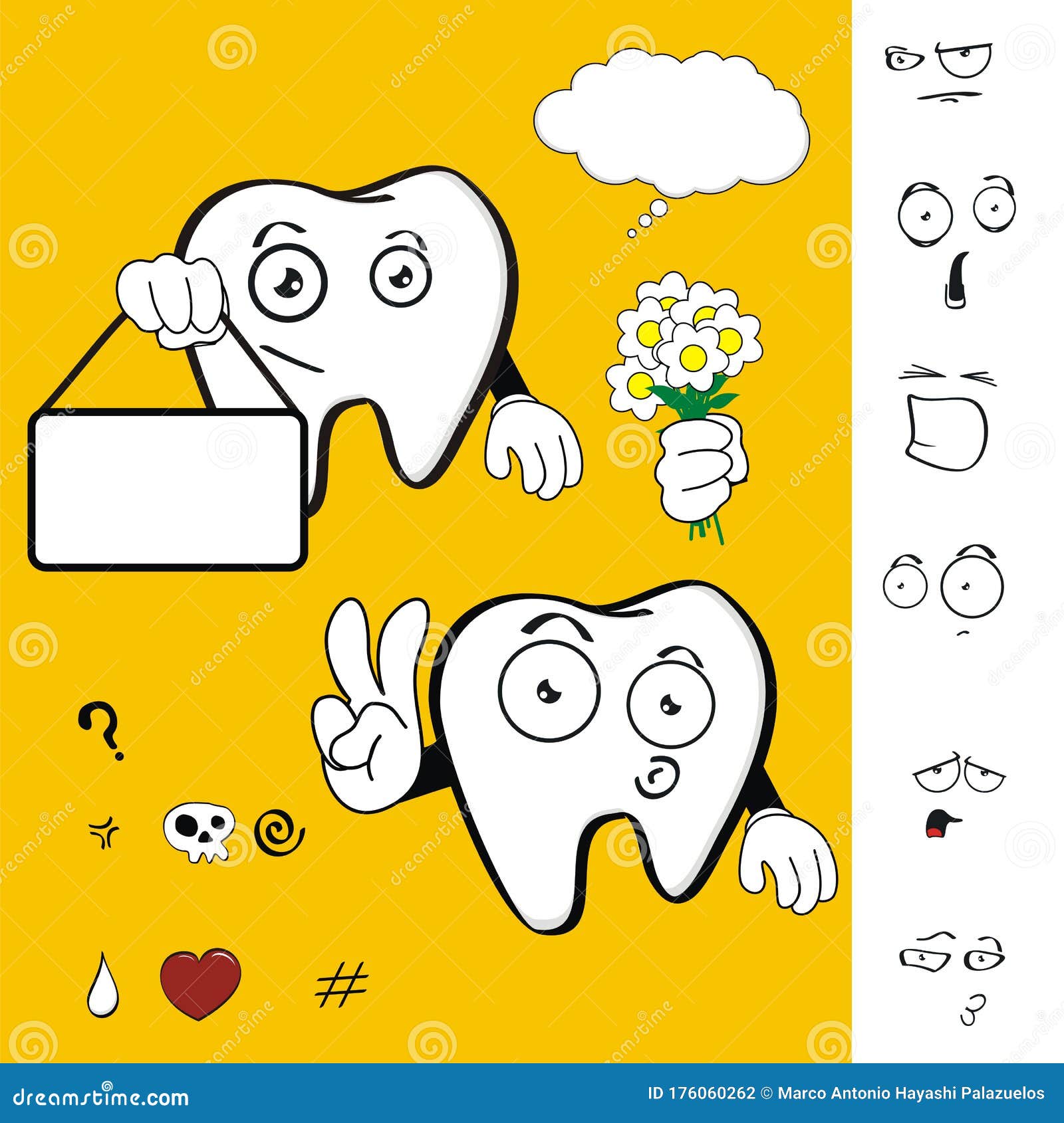 Happy Molar Tooth Cartoon Expression Collection Set Stock Vector ...