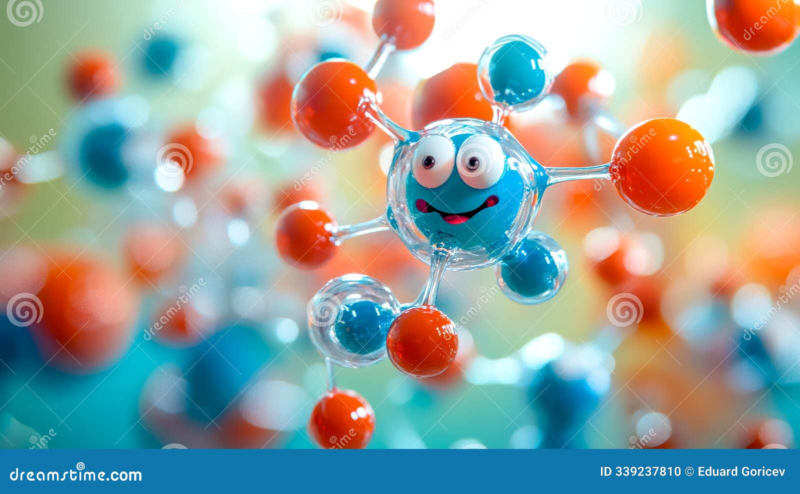 Happy Molecule Smiling and Floating in a Scientific Composition Stock ...
