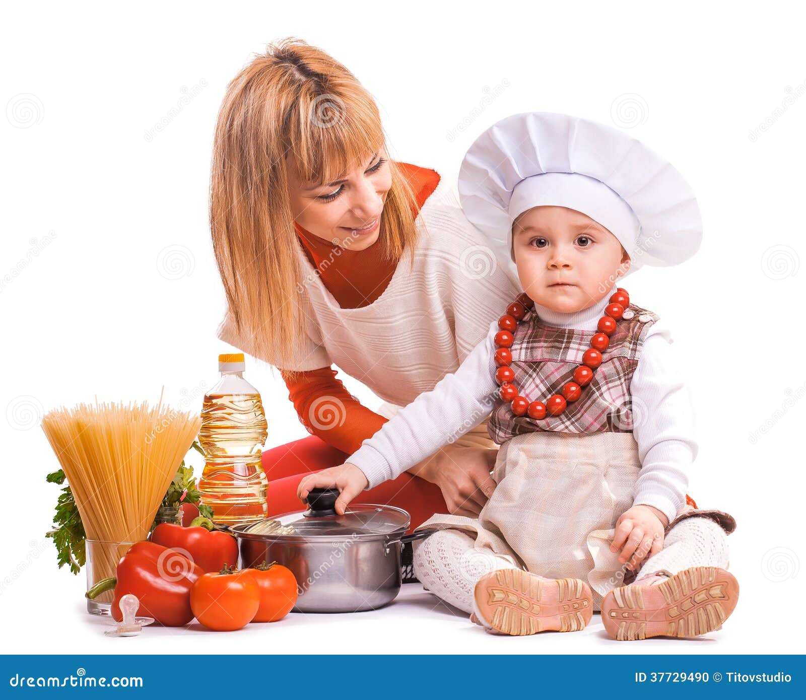 Happy Mom and Baby are Cooking on the Kitchen. Stock Photo - Image of ...
