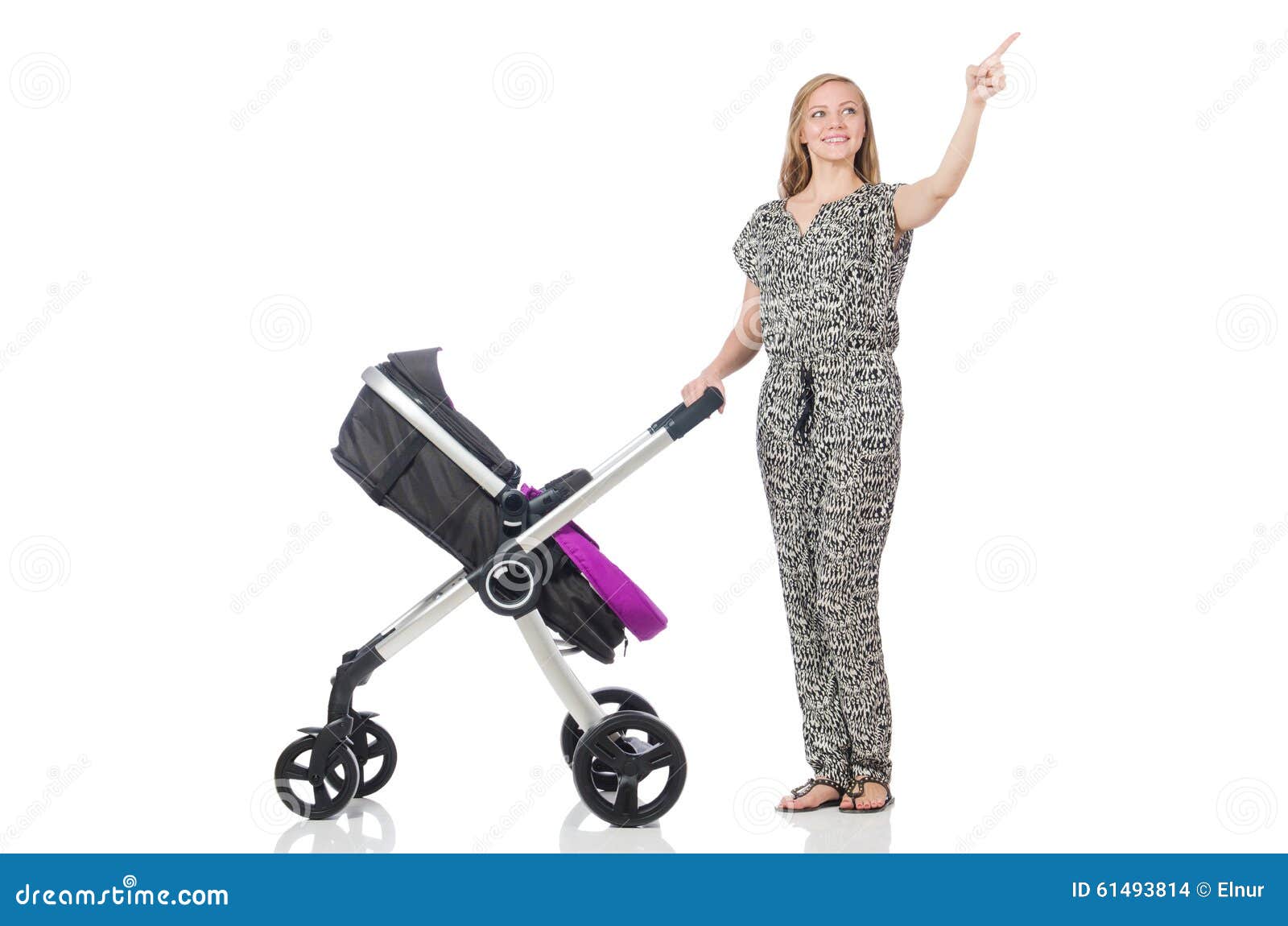 The Happy Mom with Her Baby in Pram Stock Photo - Image of button ...