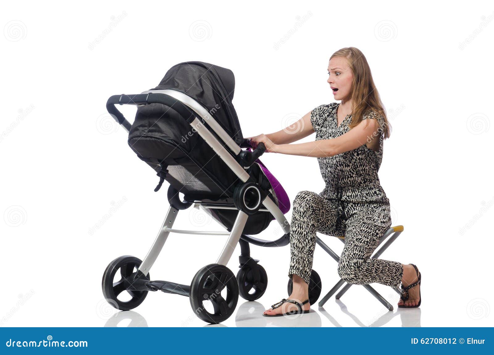 Happy Mom with Her Baby in Pram Stock Photo - Image of isolated, pusher ...