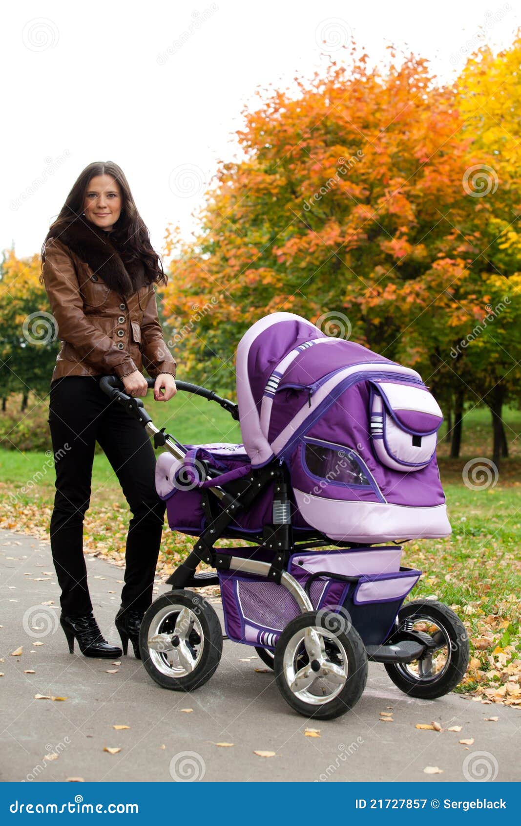 Happy mom with pram stock image. Image of family, baby - 21727857