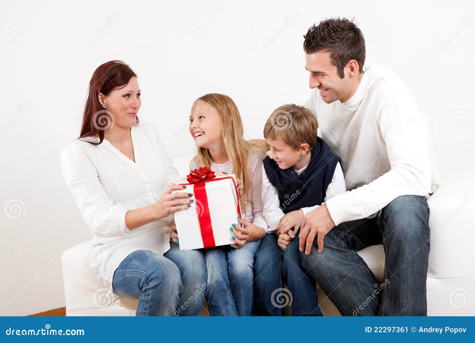 Happy Mom Receiving a Gift from Her Kids Stock Image - Image of ...