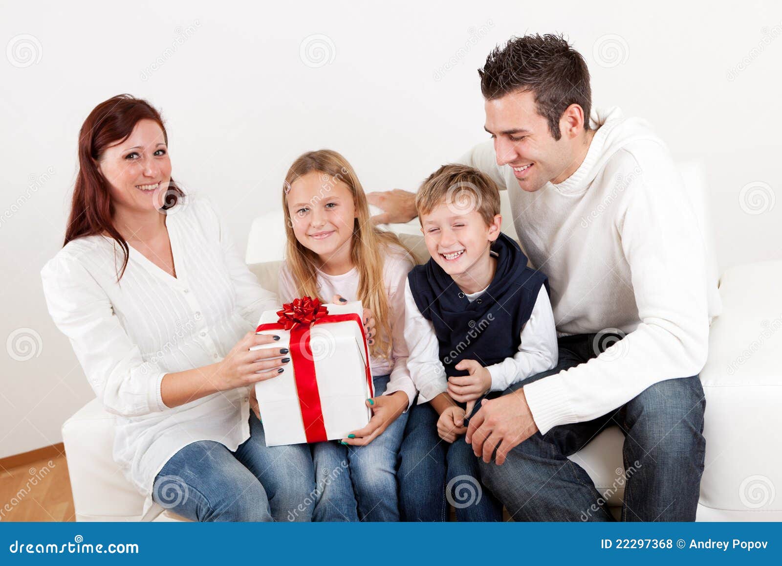 Happy Mom Receiving a Gift from Her Kids Stock Photo - Image of female ...