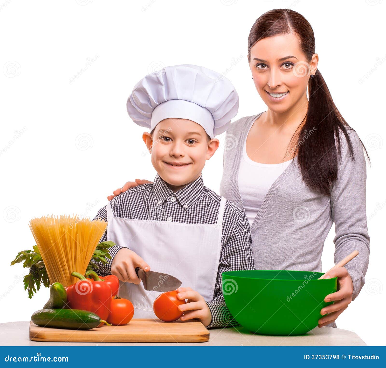 Happy Mom and Som are Cooking in the Kitchen Stock Photo - Image of ...