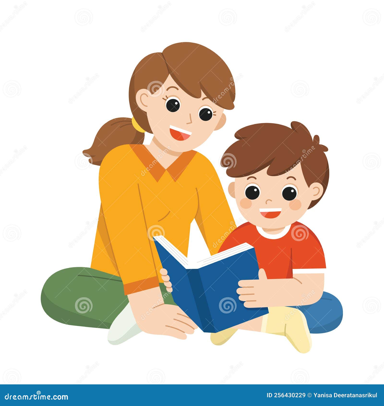 Happy Mom and Son Read Book Together. Stock Vector - Illustration of ...