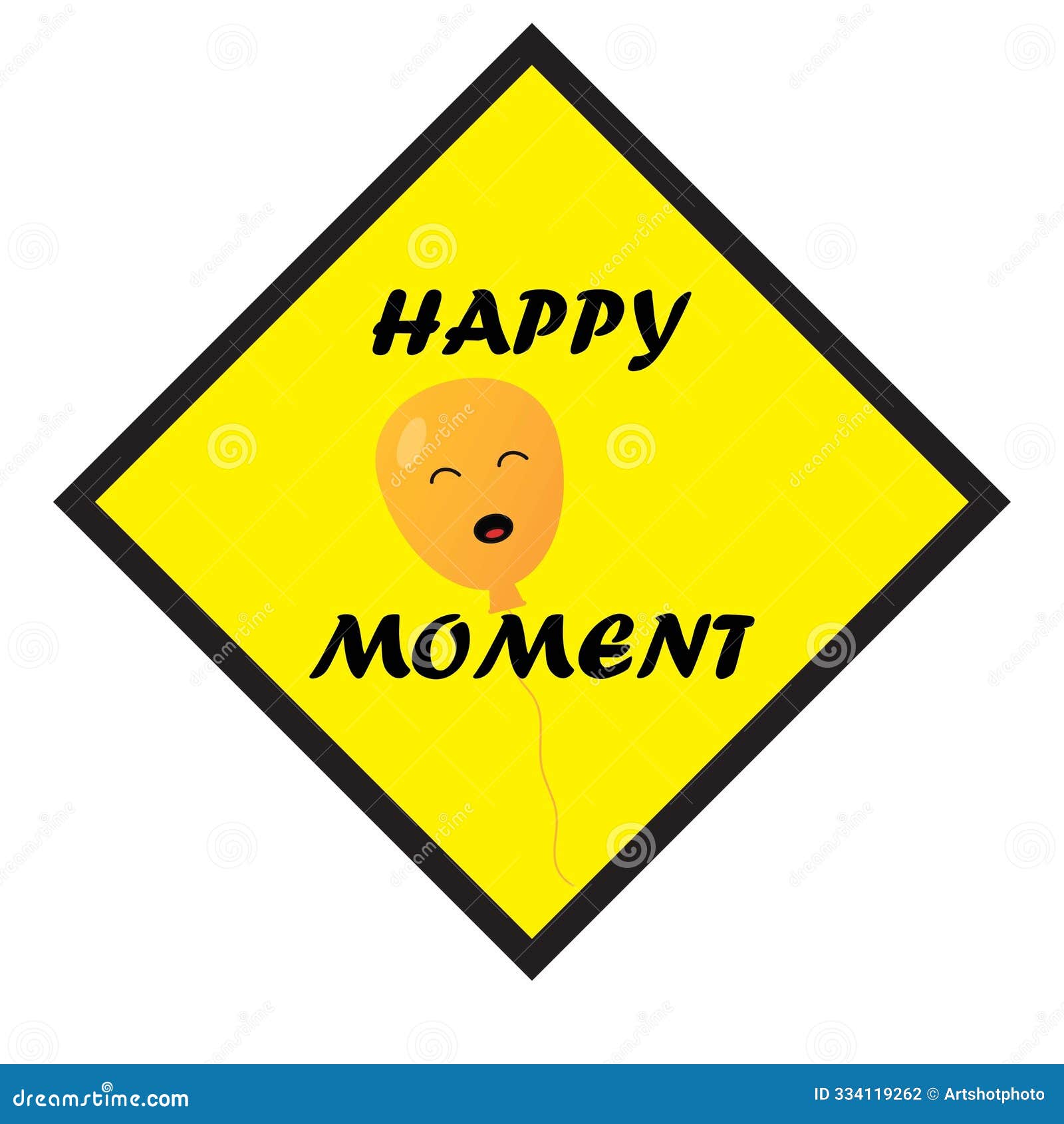 Yellow Sticker with a Rubber Balloon and the Text Happy Moment Stock ...