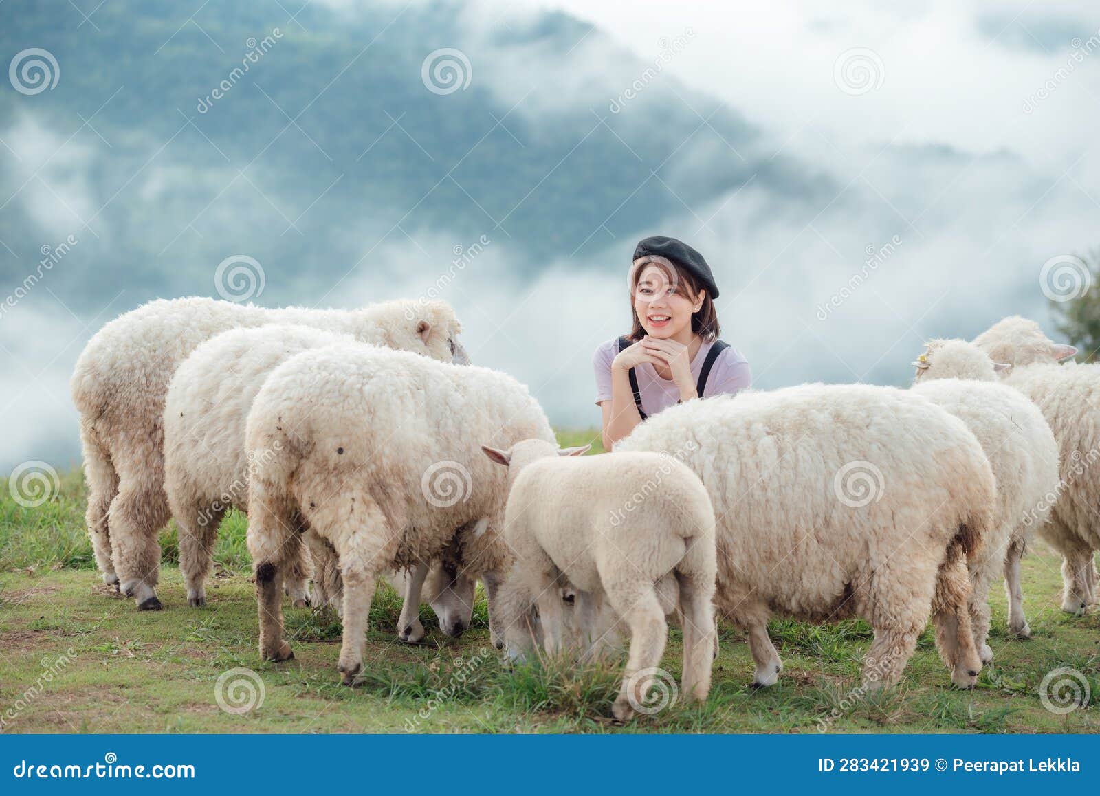 A Happy Moment of a Female Farmer and Her Sheep Stock Image - Image of ...