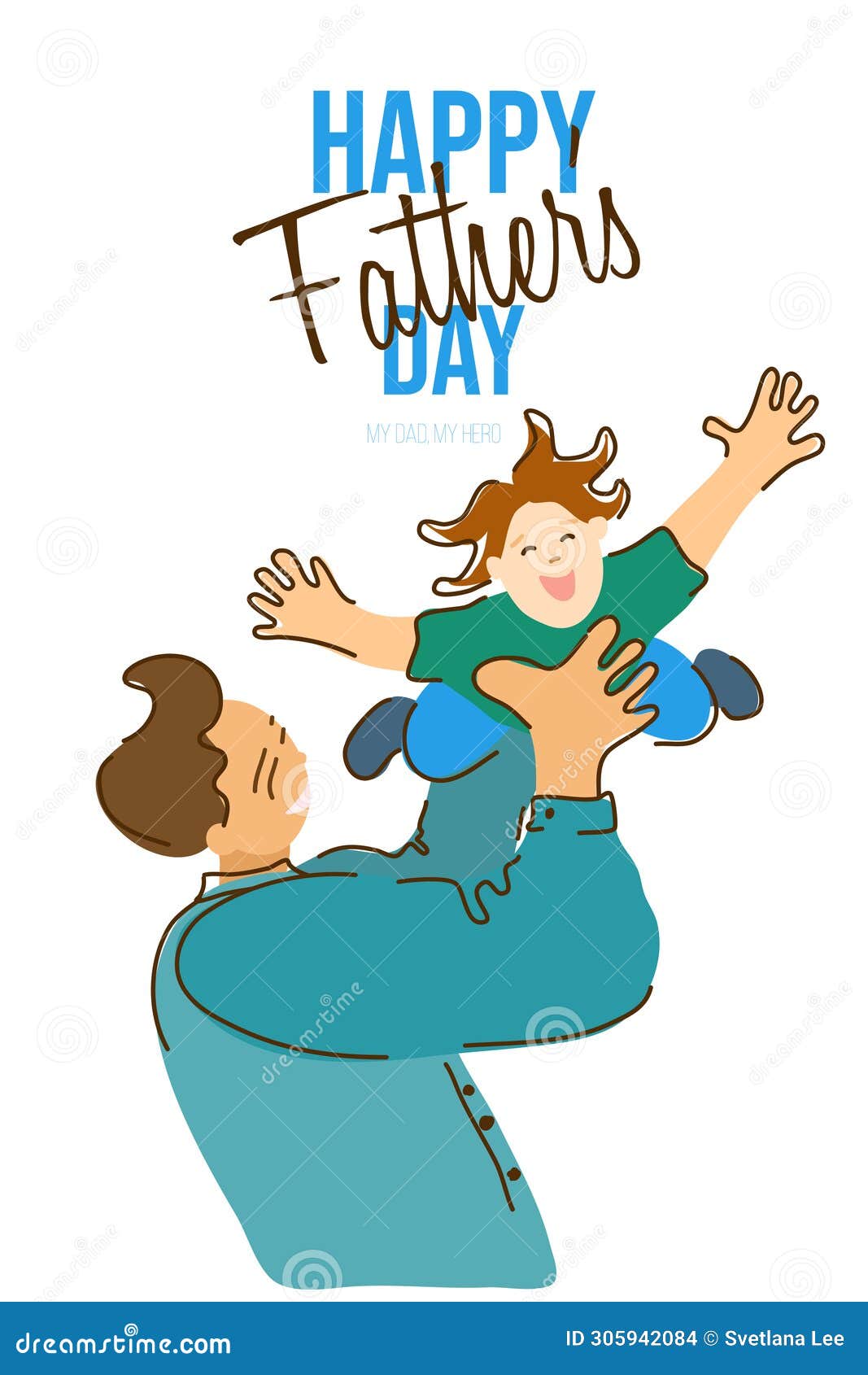 Happy Moment: Smiling Dad in a Fun Game with His Son Stock Illustration ...