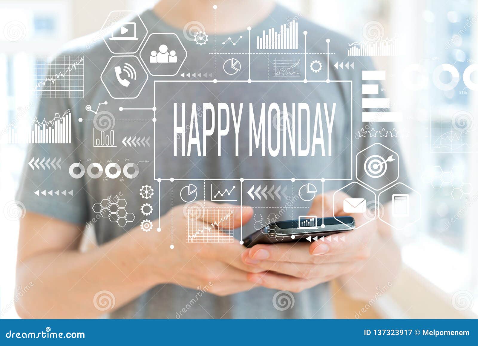 Happy Monday with Man Using a Smartphone Stock Image - Image of phone ...