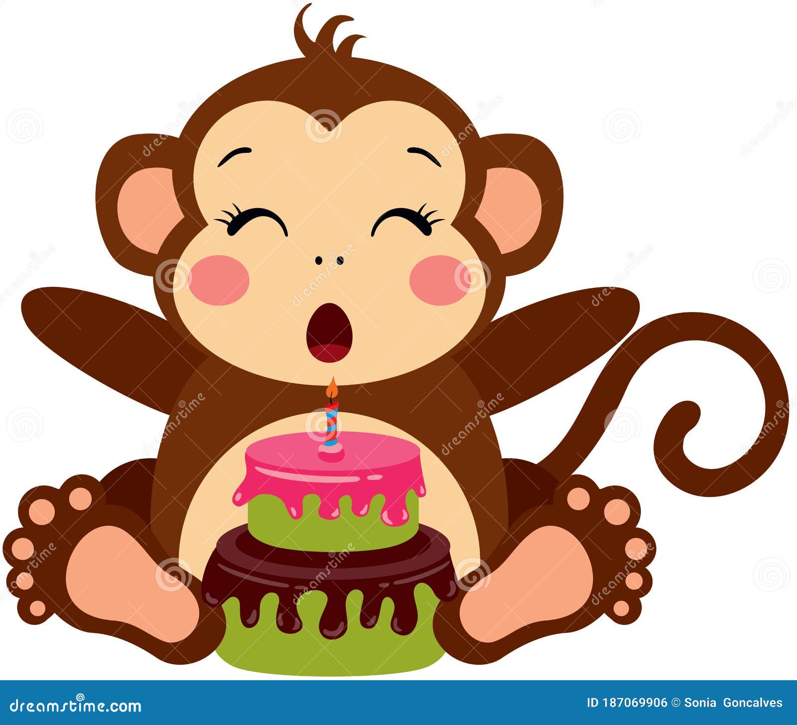 Happy Monkey with Birthday Cake Stock Vector - Illustration of ...