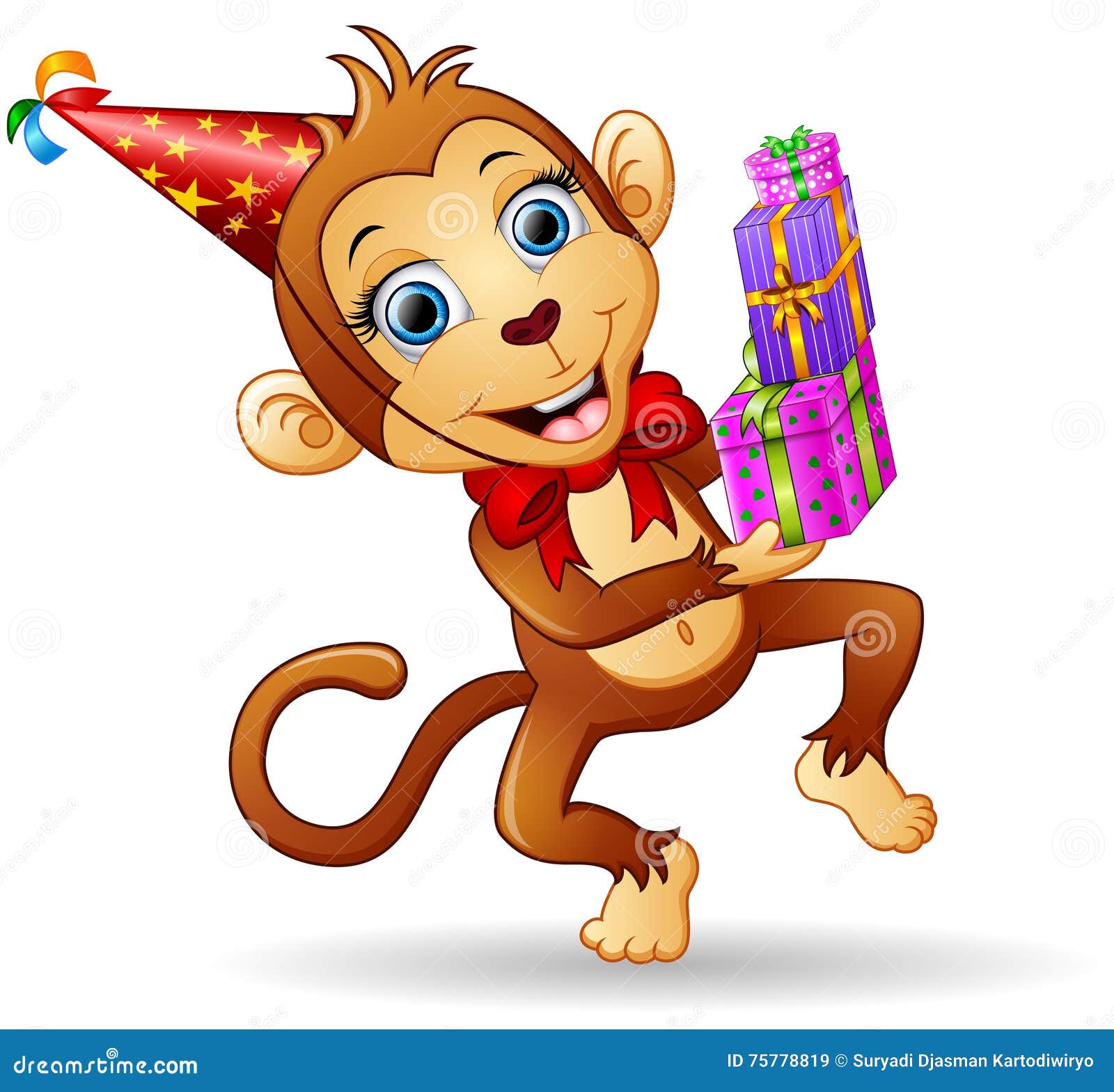 Happy Monkey Cartoon Celebrating Birthday Stock Vector - Illustration ...