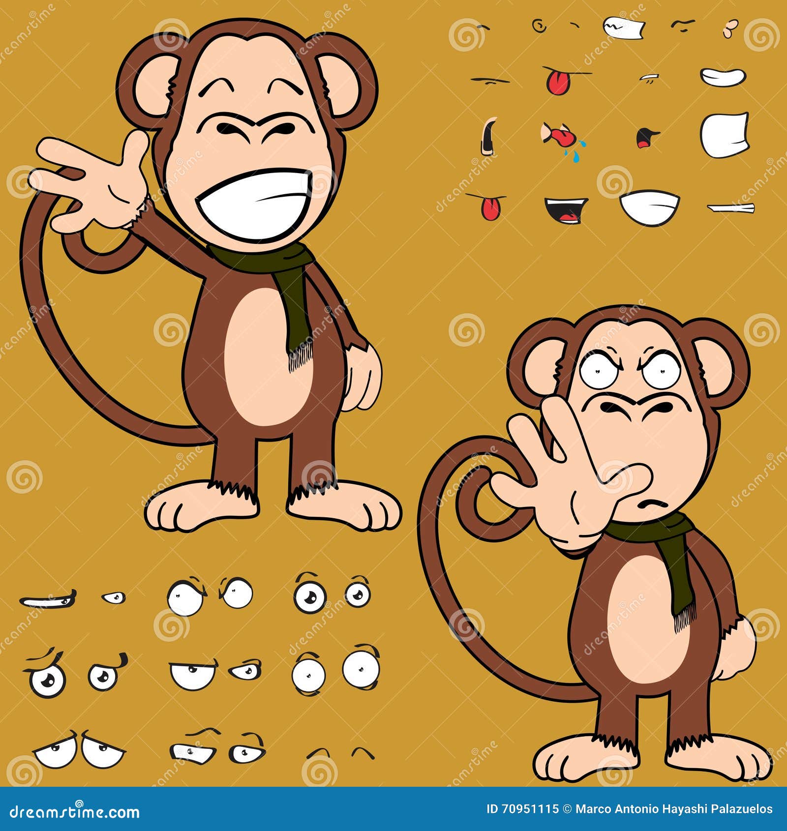 Happy Monkey Cartoon Expressions Set Stock Vector - Illustration of ...