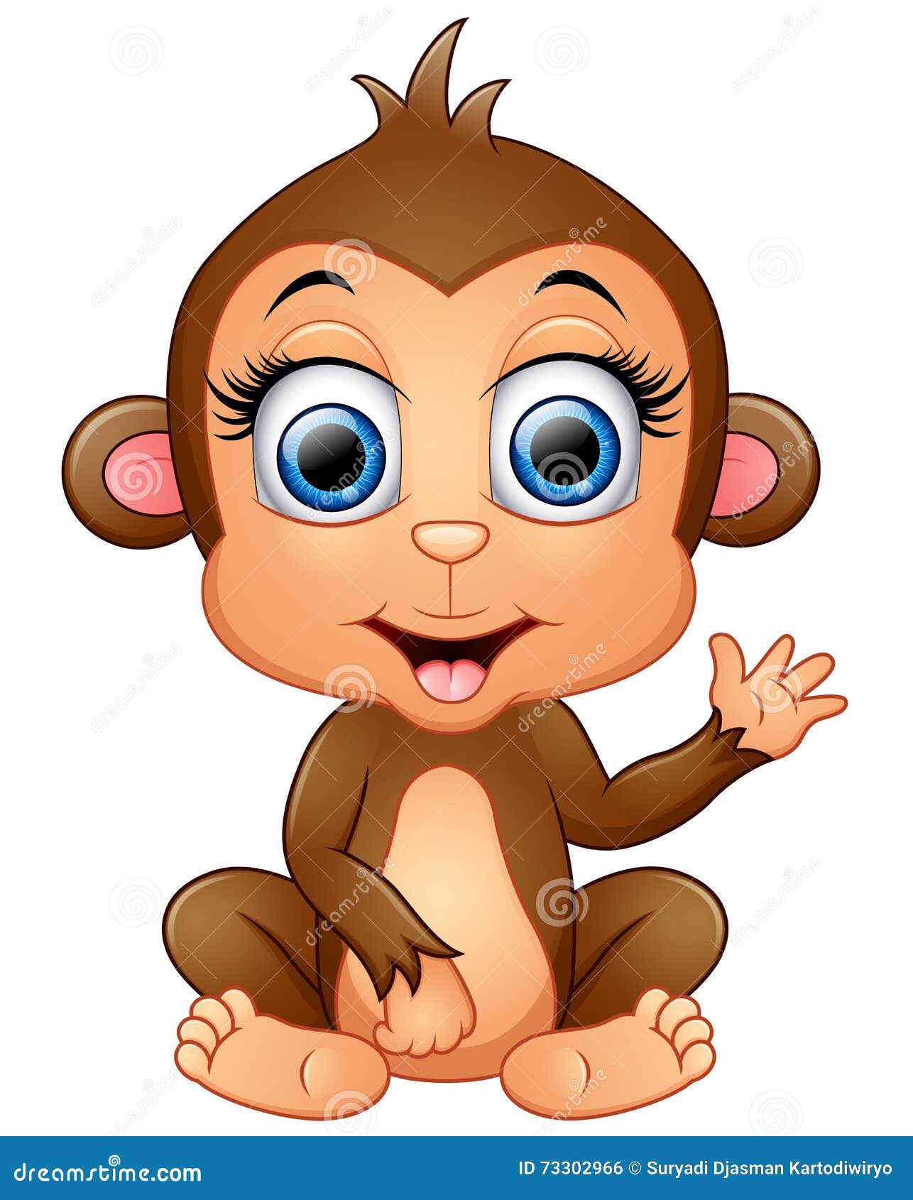 Happy Monkey Cartoon Waving Hand Stock Vector - Illustration of young ...