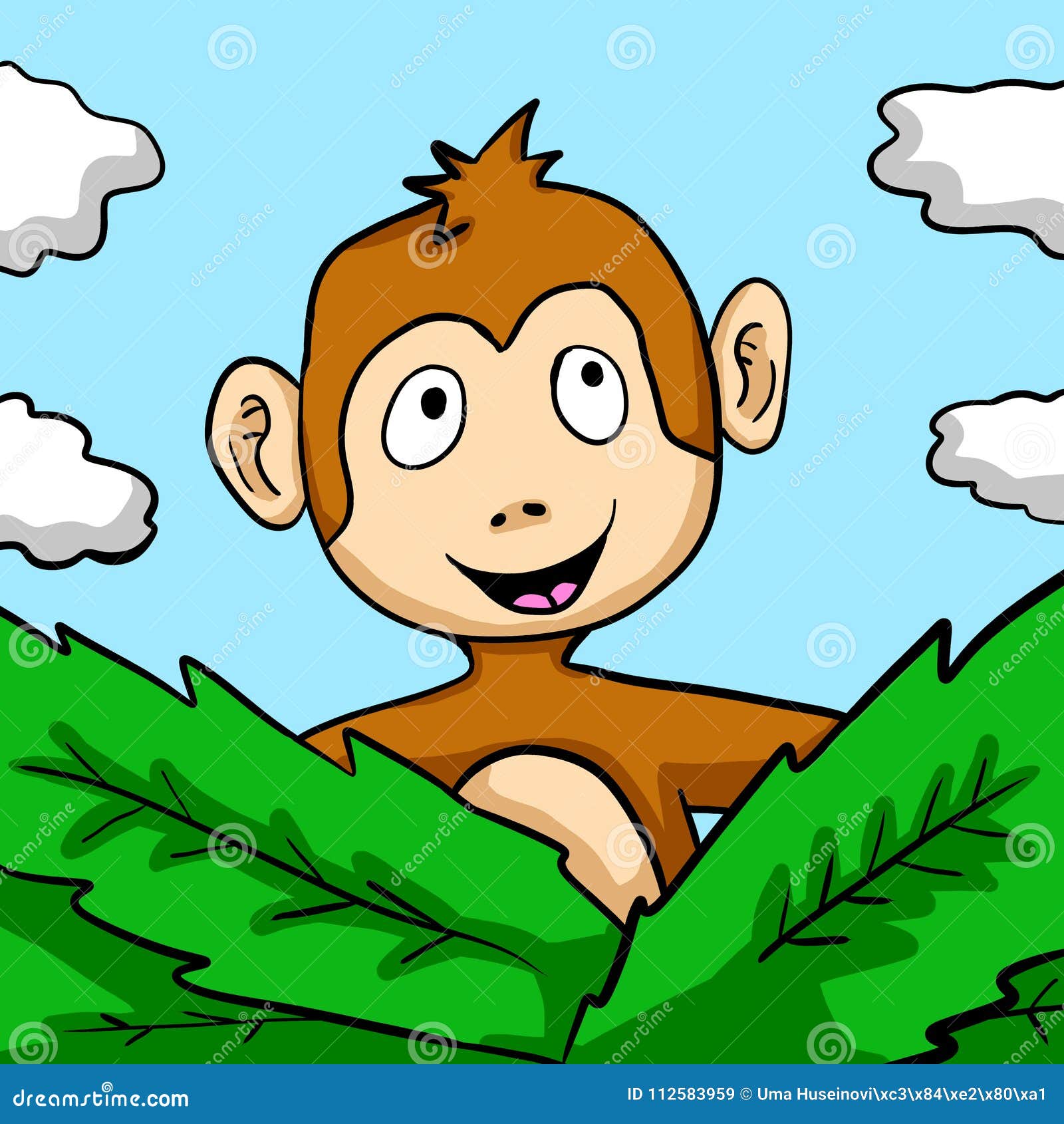Happy Monkey Hiding on a Palm Tree Stock Illustration - Illustration of ...