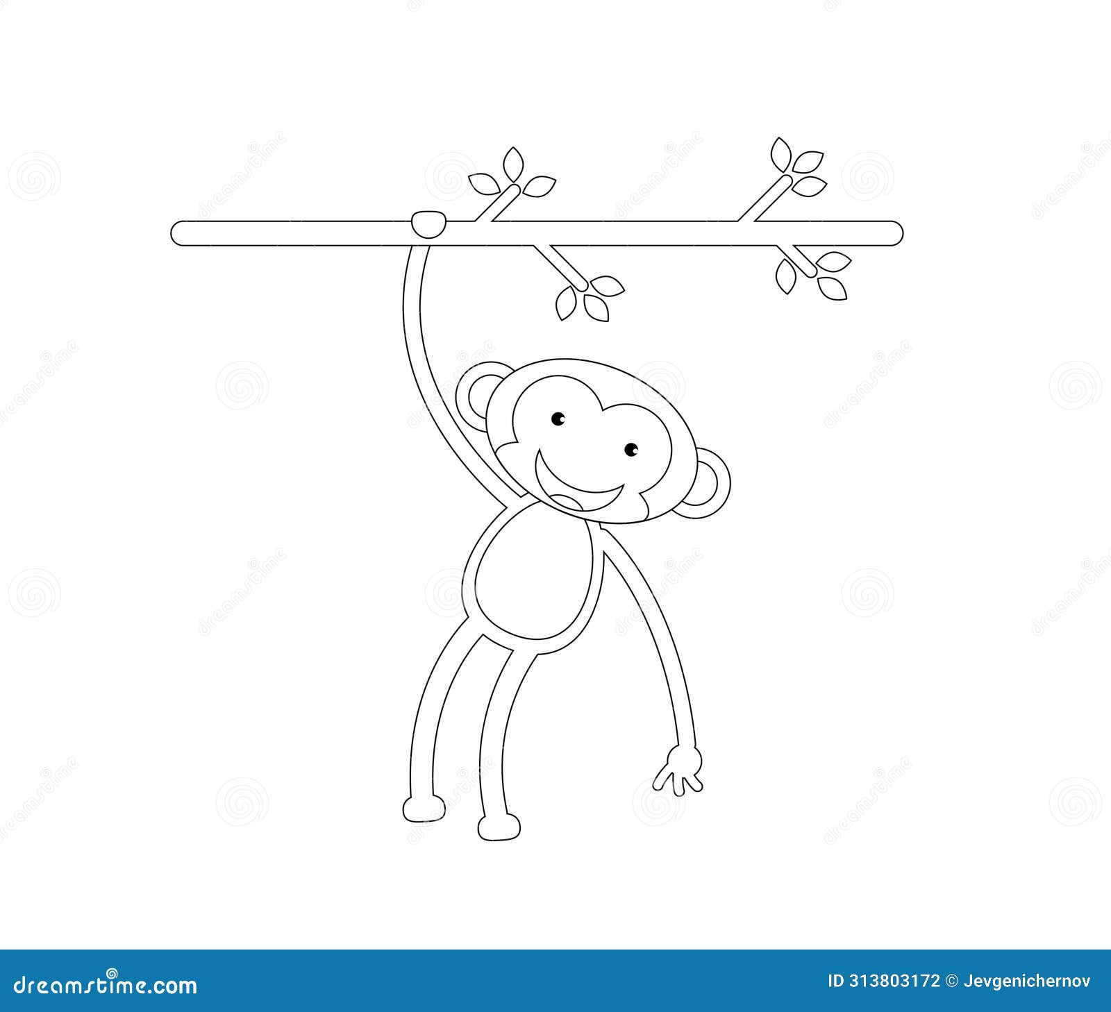 Happy Monkey on a Tree Children Coloring Page Stock Illustration ...