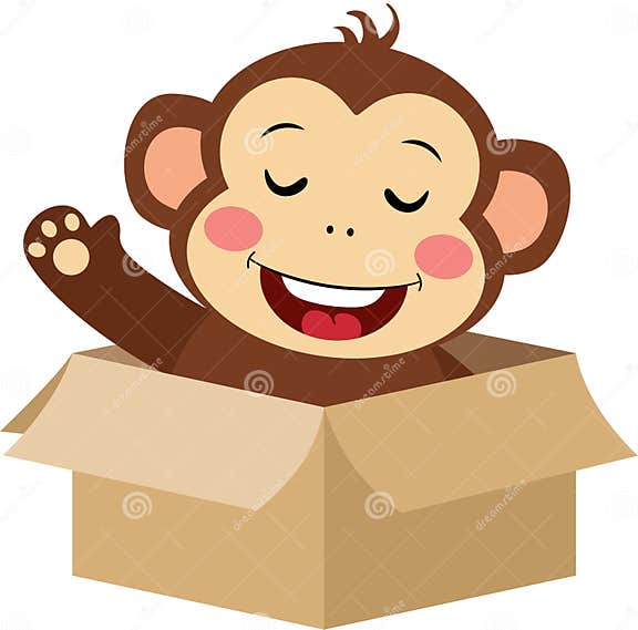 Happy Monkey Waving Inside Cardboard Box Stock Vector - Illustration of ...
