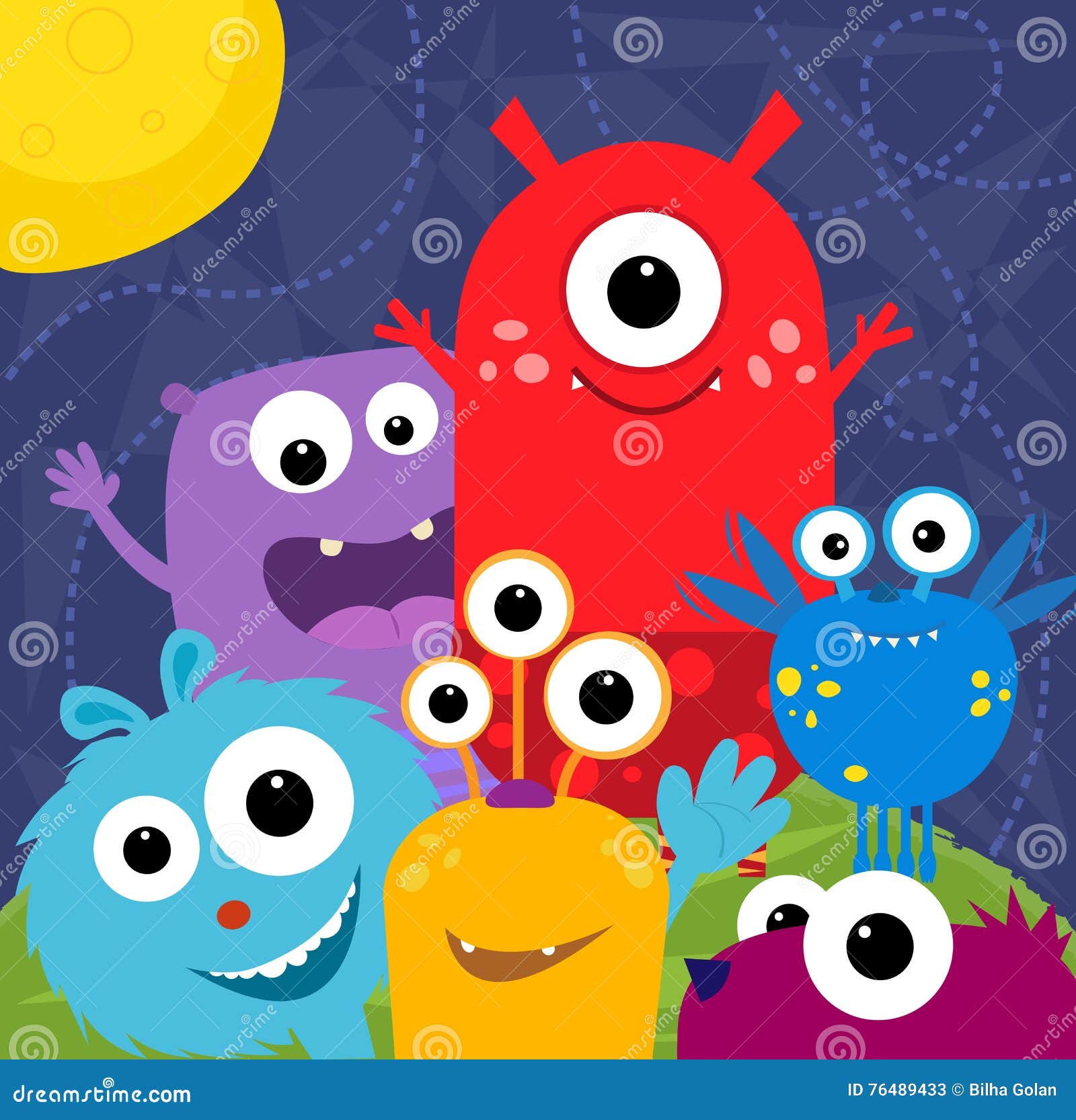Happy Monsters stock vector. Illustration of space, greeting - 76489433