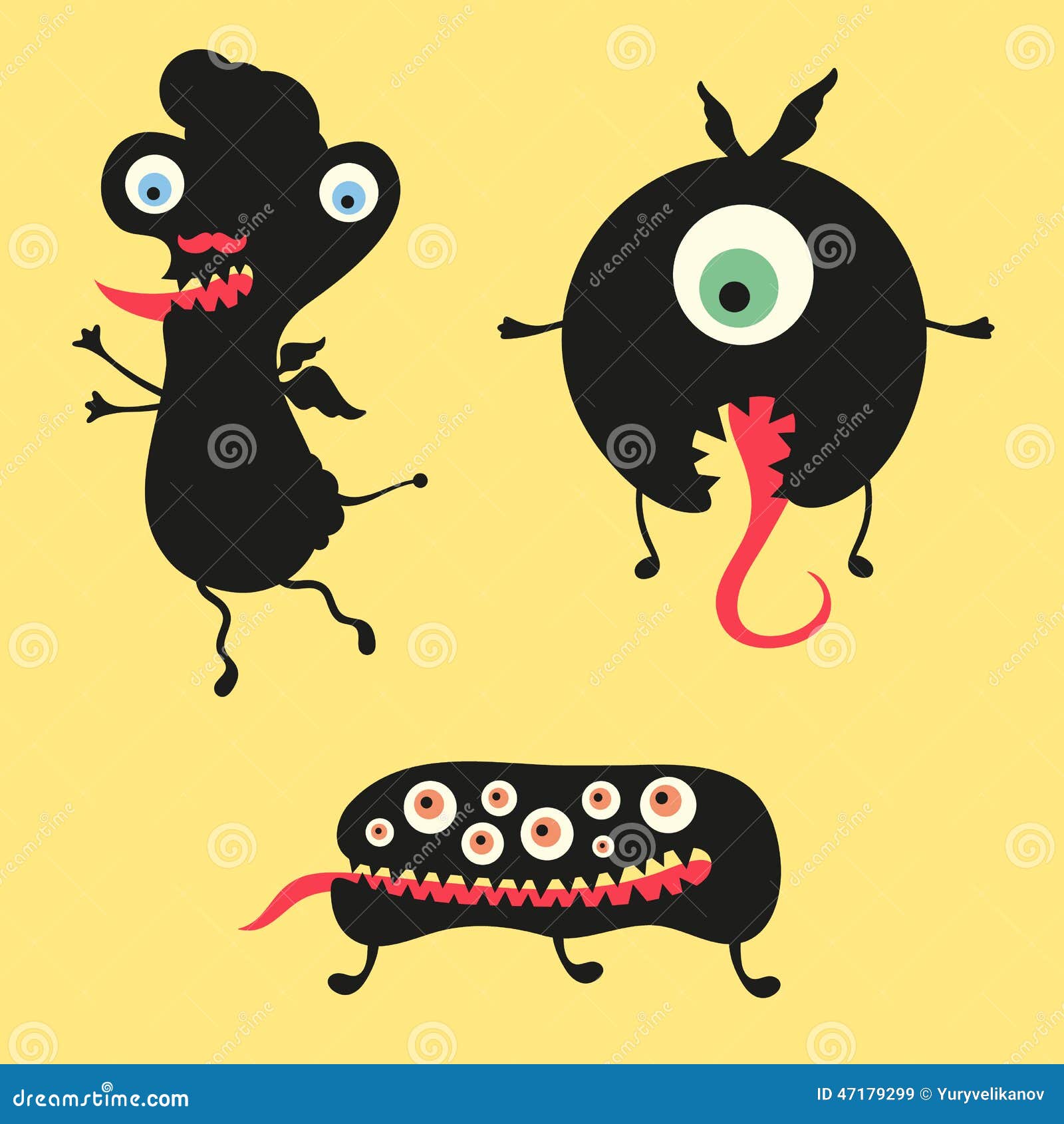 Happy Monsters Illustration. Set 12 Stock Vector - Illustration of ...