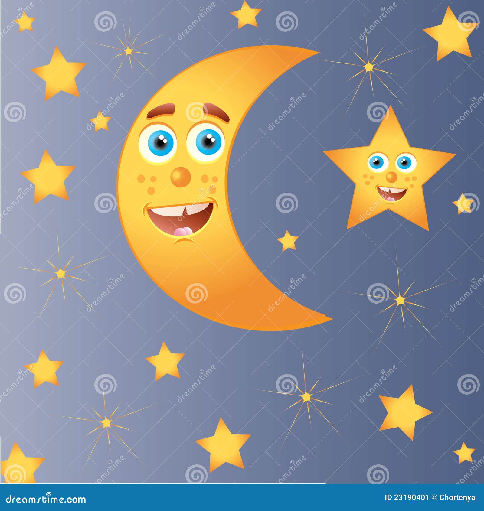 Happy moon with star stock illustration. Illustration of smile - 23190401