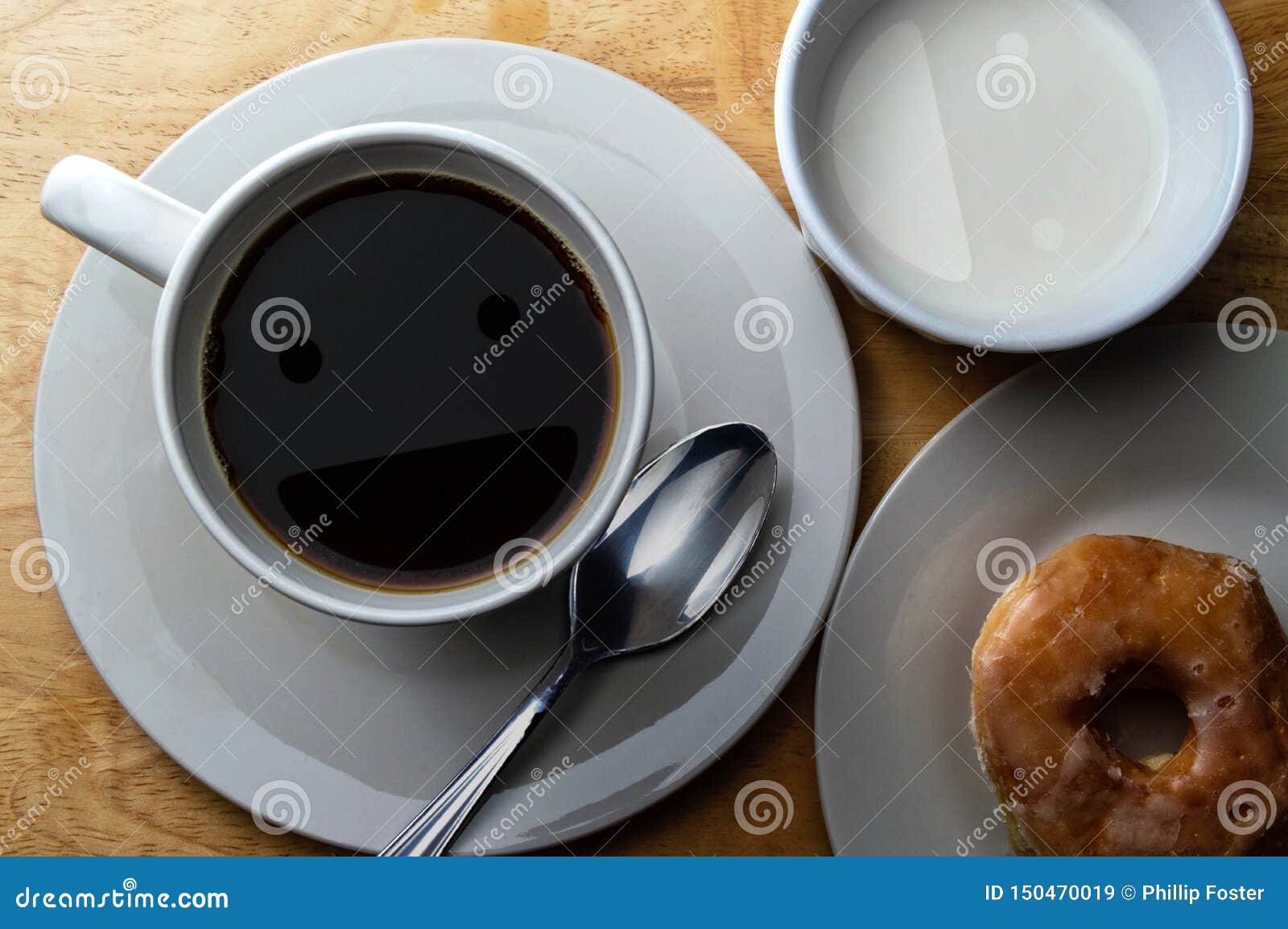 Happy Morning Coffee, Cream and Donut Stock Image - Image of morning ...
