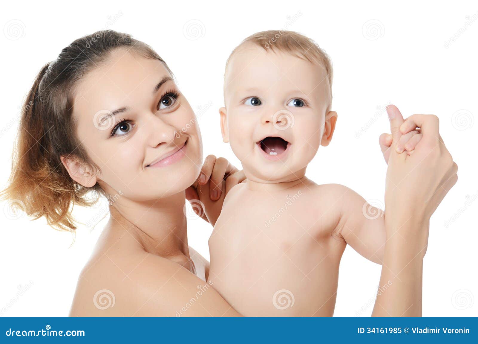 The Happy Mother with Baby Over White Background Stock Image - Image of ...