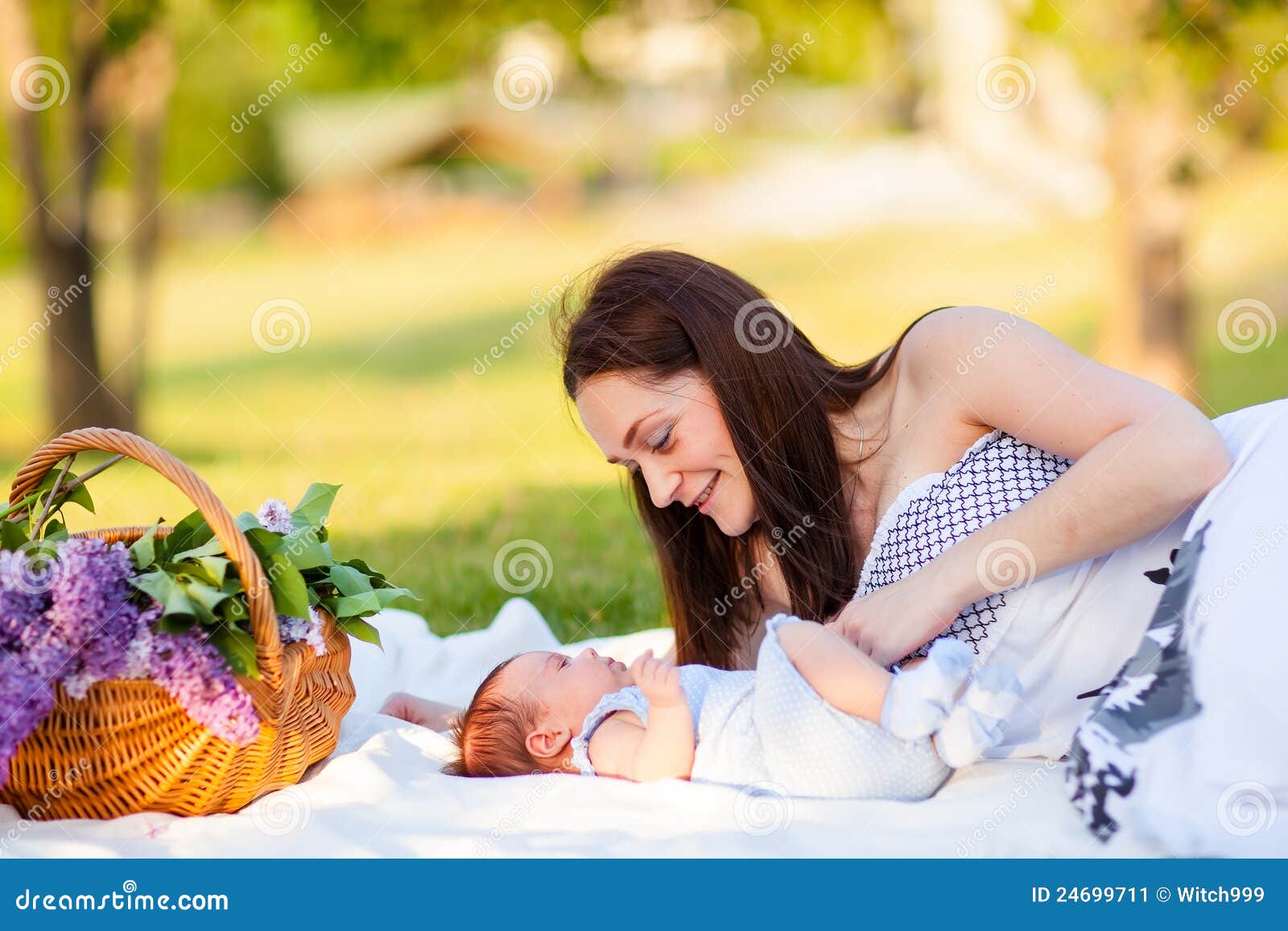 Happy Mother and Baby Resting in Summer Park Stock Image - Image of ...