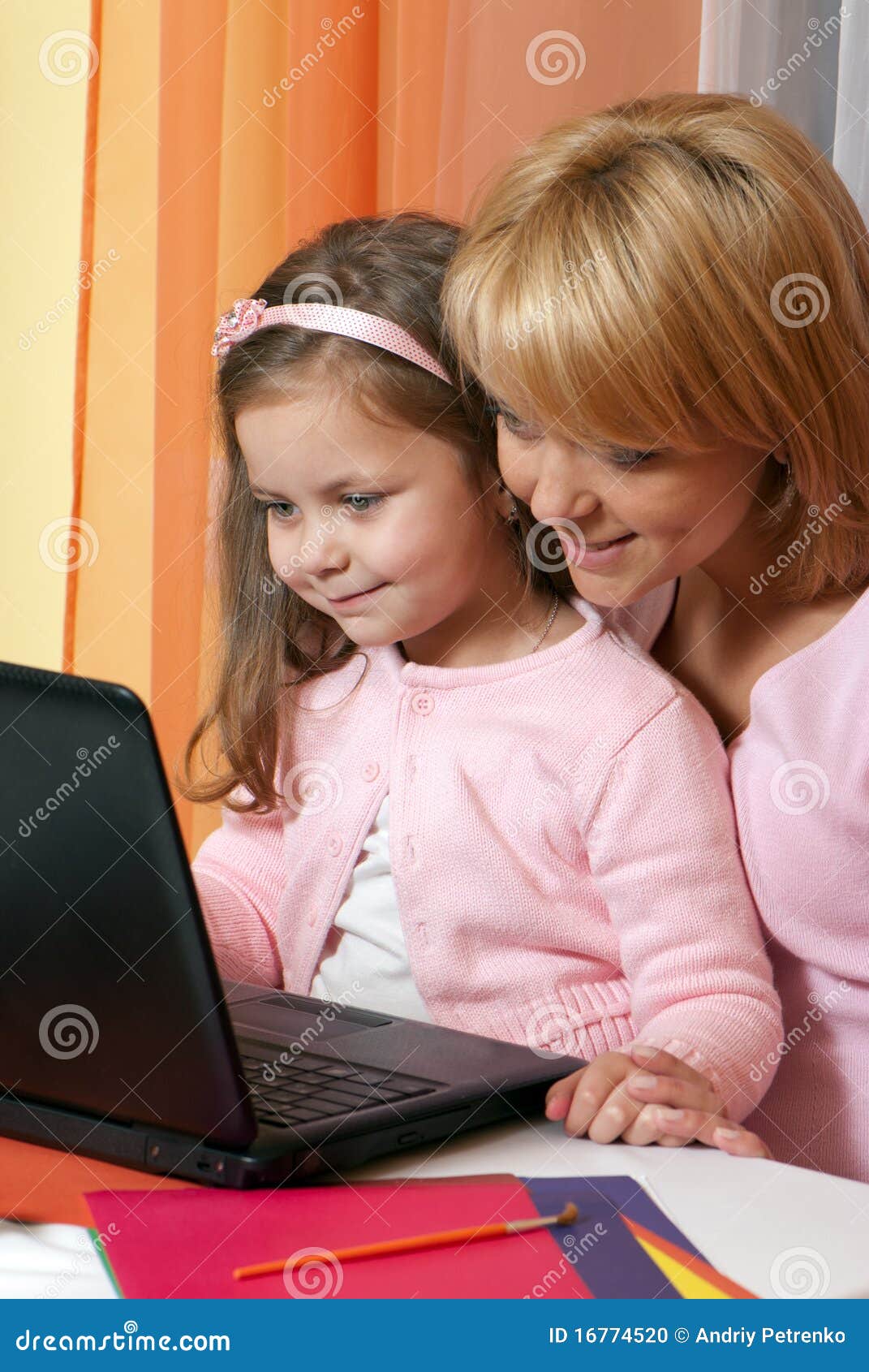 Happy Mother and Child with Laptop Stock Photo - Image of generation ...