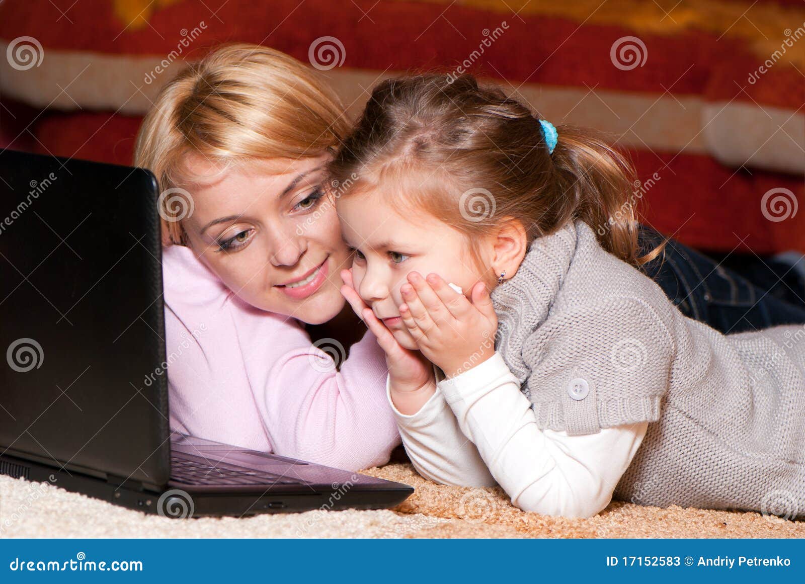 Happy Mother and Child with Laptop Computer Stock Image - Image of ...