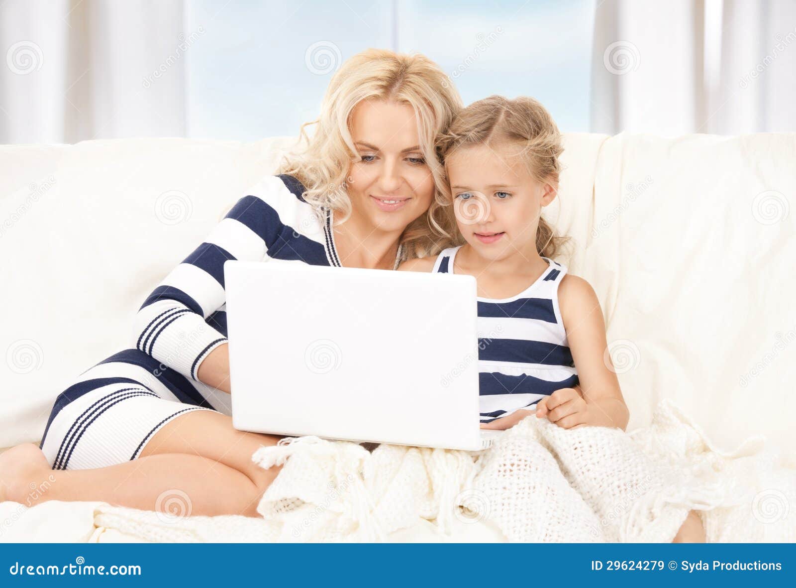 Happy Mother and Child with Laptop Computer Stock Image - Image of mama ...