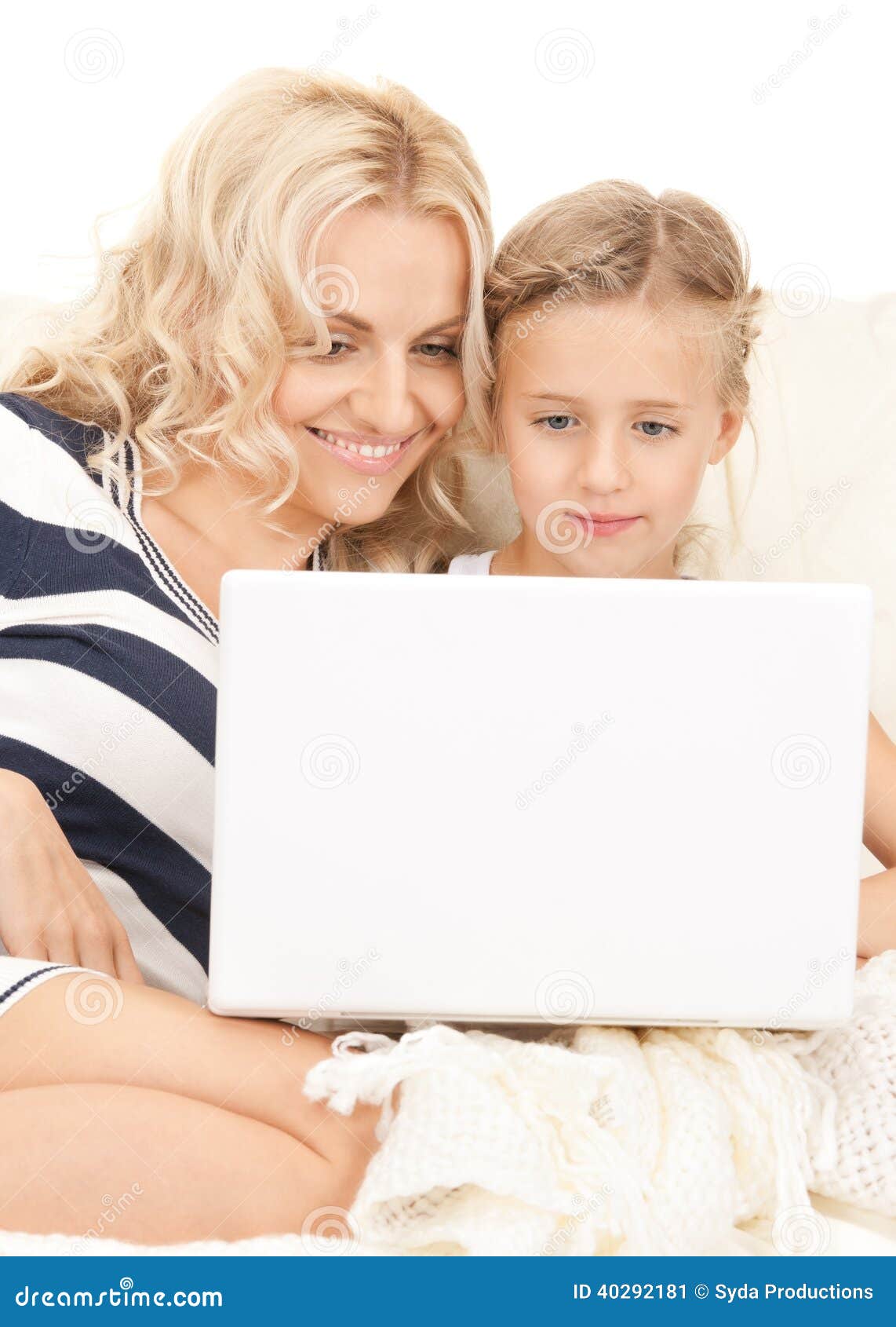 Happy Mother and Child with Laptop Computer Stock Image - Image of ...
