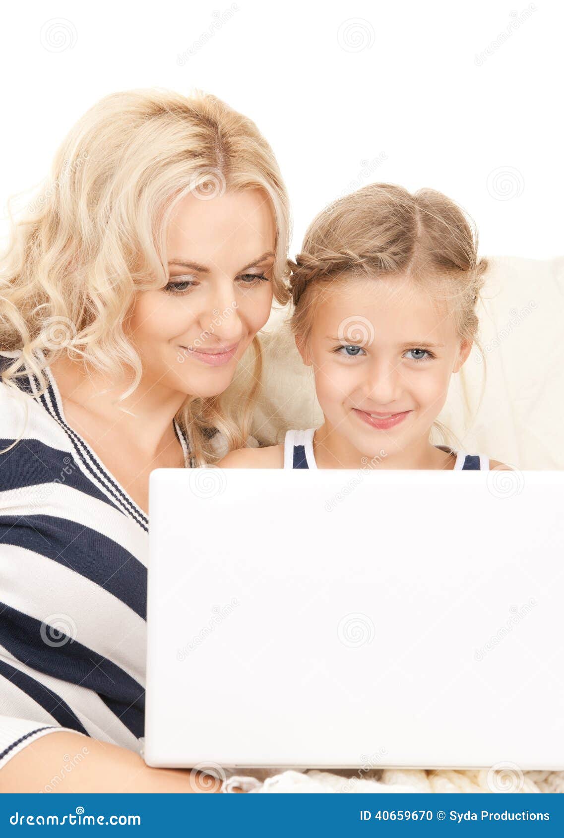 Happy Mother and Child with Laptop Computer Stock Photo - Image of ...