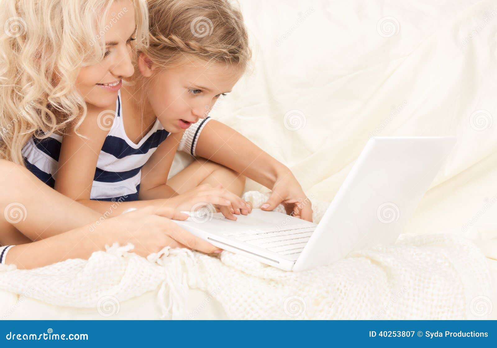 Happy Mother and Child with Laptop Computer Stock Image - Image of ...