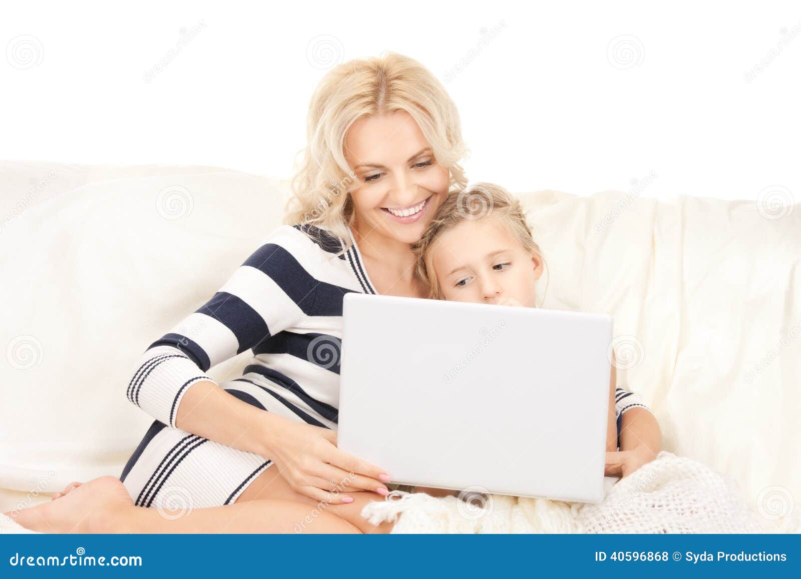 Happy Mother and Child with Laptop Computer Stock Photo - Image of ...